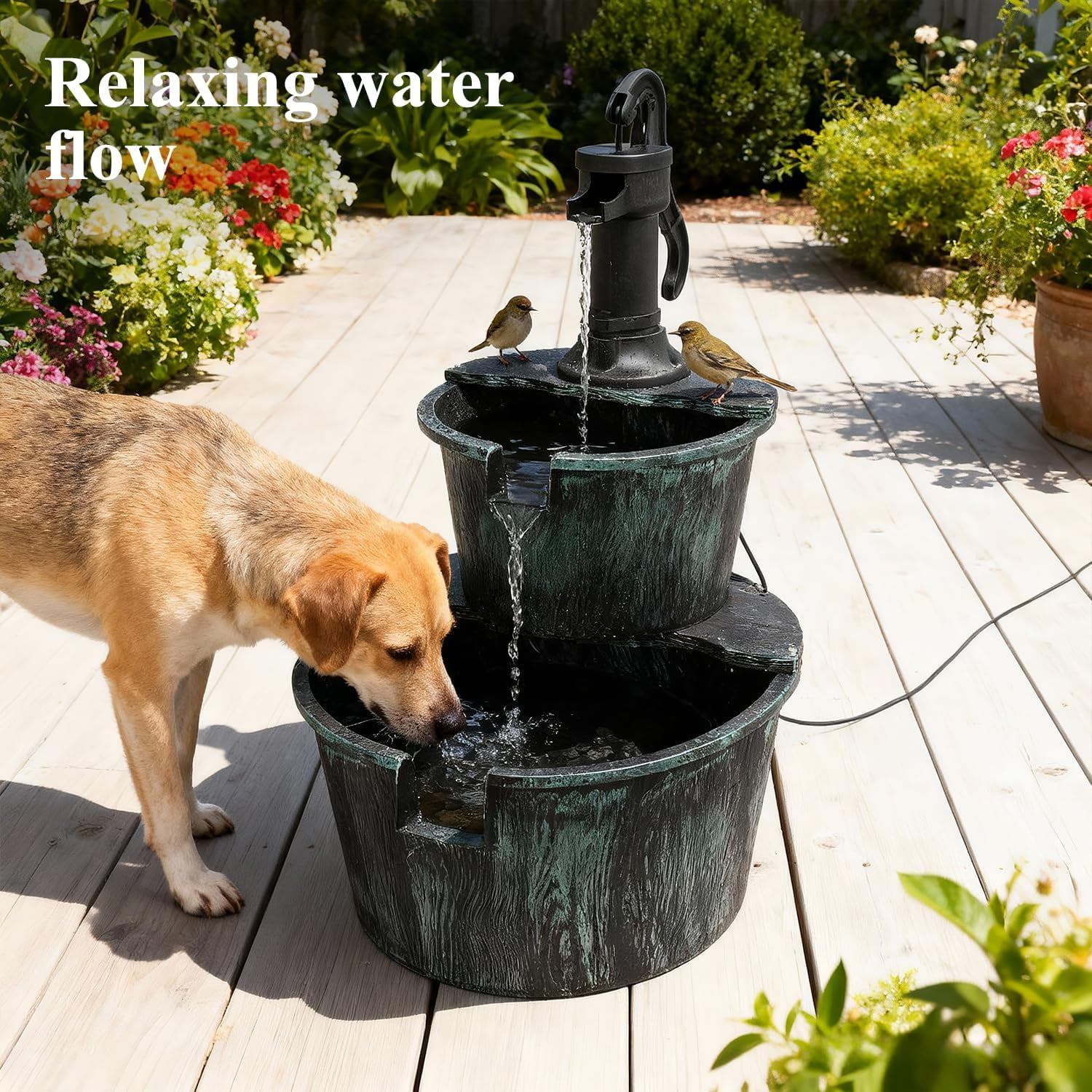 27'' Height Electric Waterfall Fountain 2 Tier Stepped Barrel Vintage ...