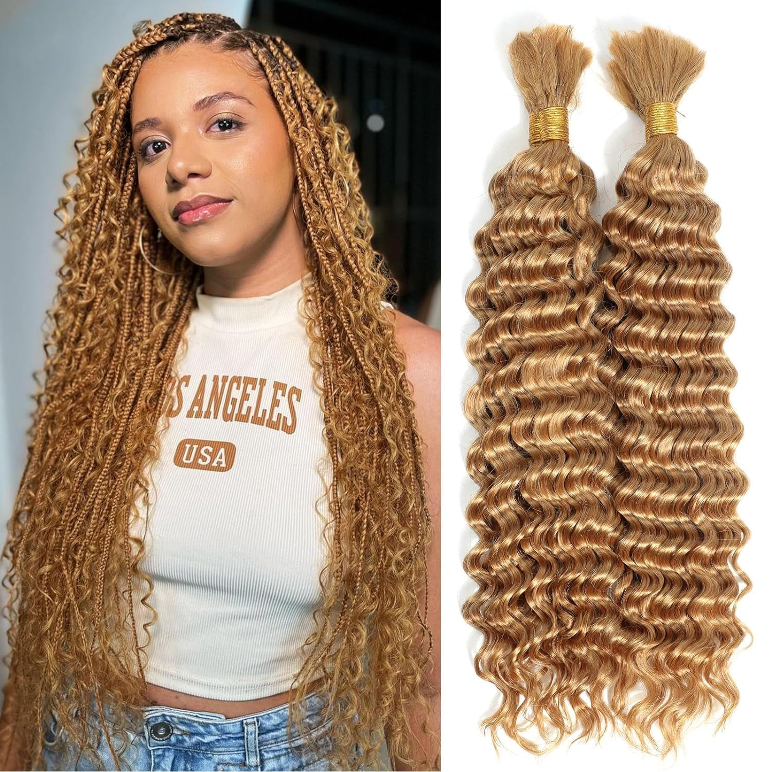 27 Honey Blonde Deep Water Wave Bulk Human Braiding Hair 100g per ...