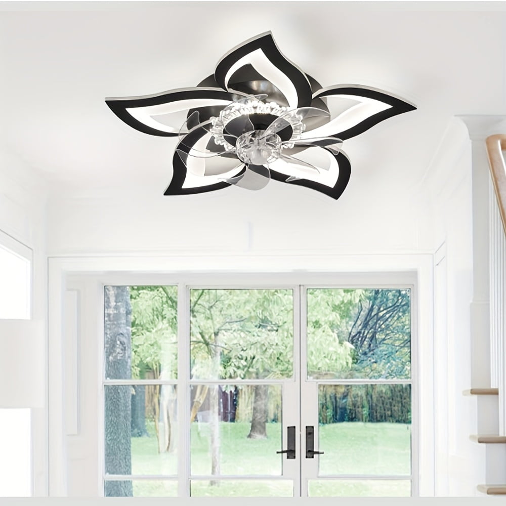 27 Inch Black Low Profile Ceiling Fan with Light & Remote, 6-Speed 3 ...