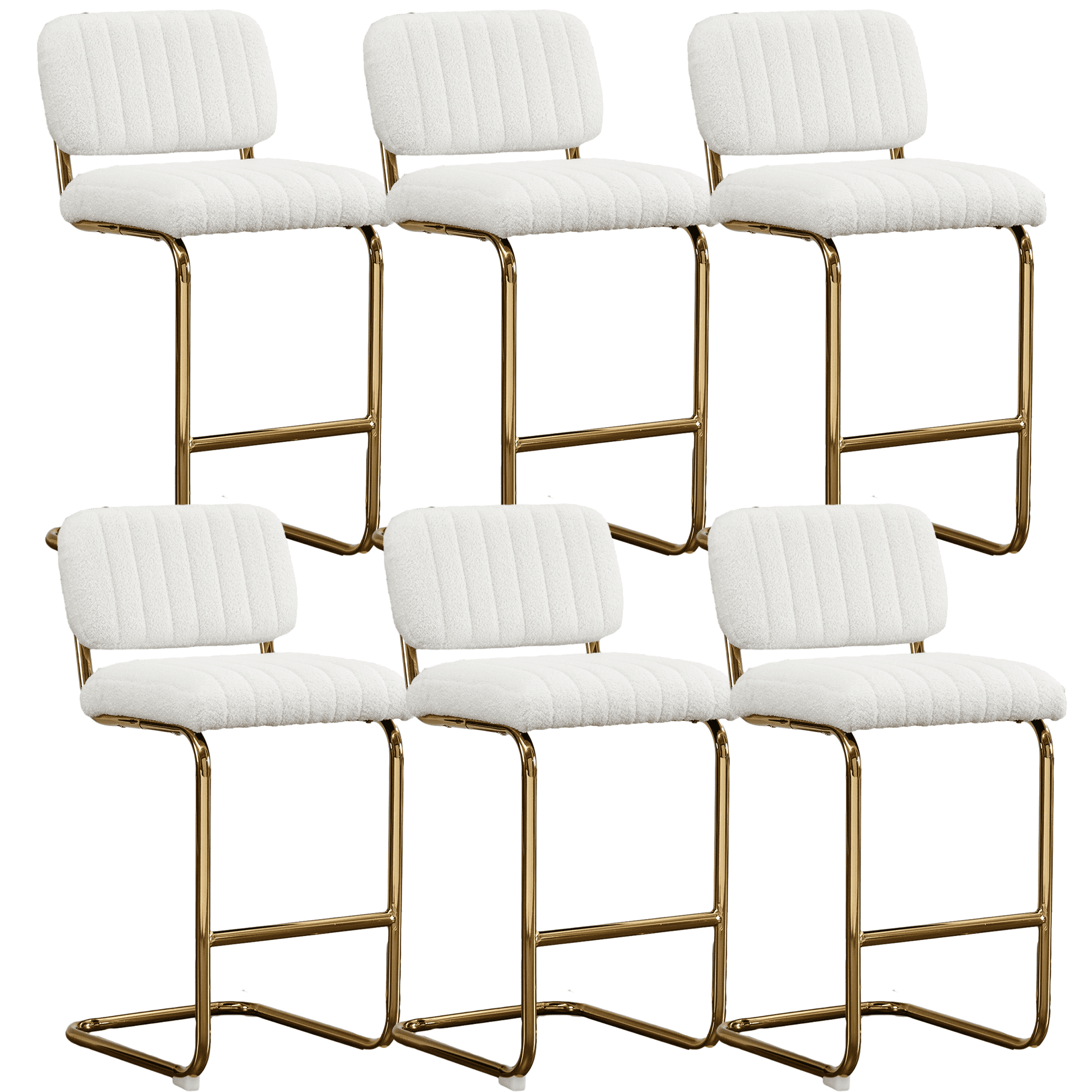 27 Inch Boucle Fabric Dining Chairs, Mid-Century Dining Chair with Golden Metal Legs, Simple Bar ...