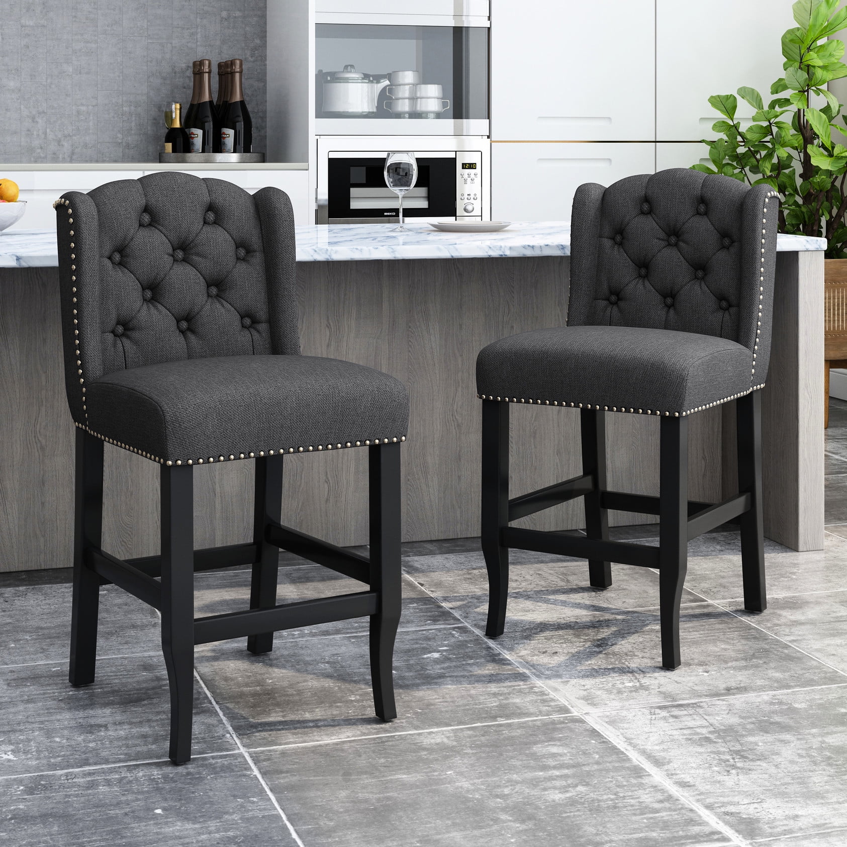 27-Inch Counter Stools, Charcoal Set of 2 | Wingback Design for Heat ...
