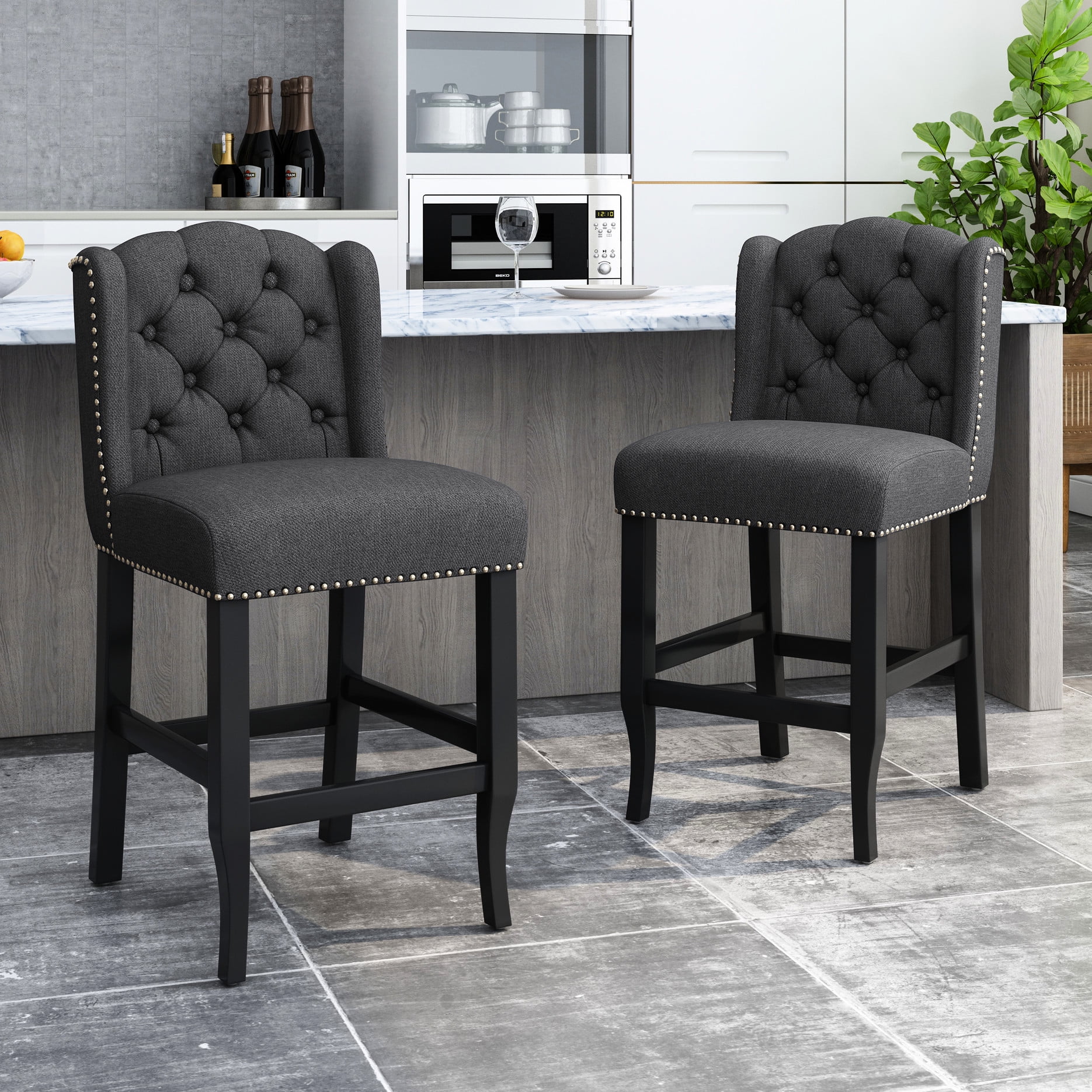 27 Inch Counter Stools, Contemporary Style. Charcoal And Dark Brown ...