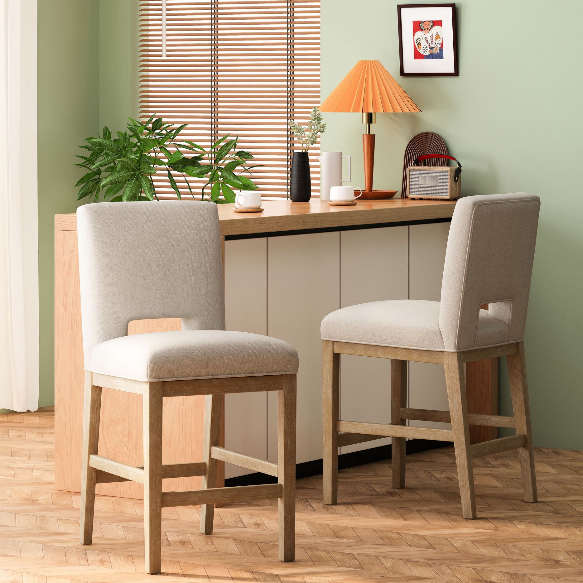 27 Inch Counter Stools in Fabric, Set of 2 | Sturdy Legs and Easy ...