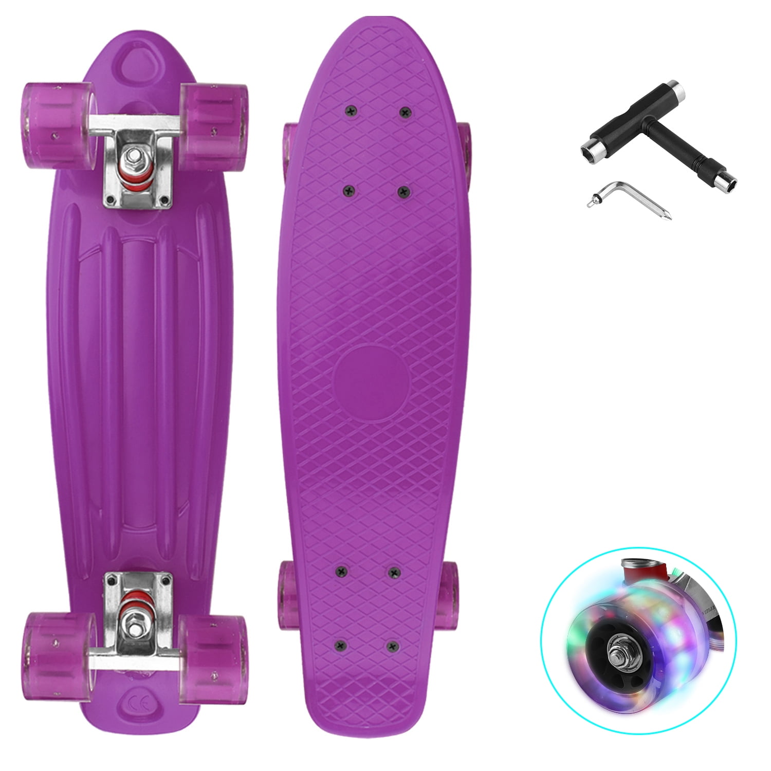 WAYMAX Kids 27 Inch Cruiser Skateboard Complete with LED Wheels, T-Tool ...
