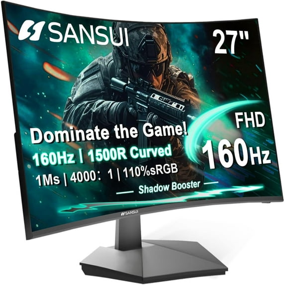 27 Inch Curved 160Hz Gaming Monitor, 1500R Curved Computer Gaming ...