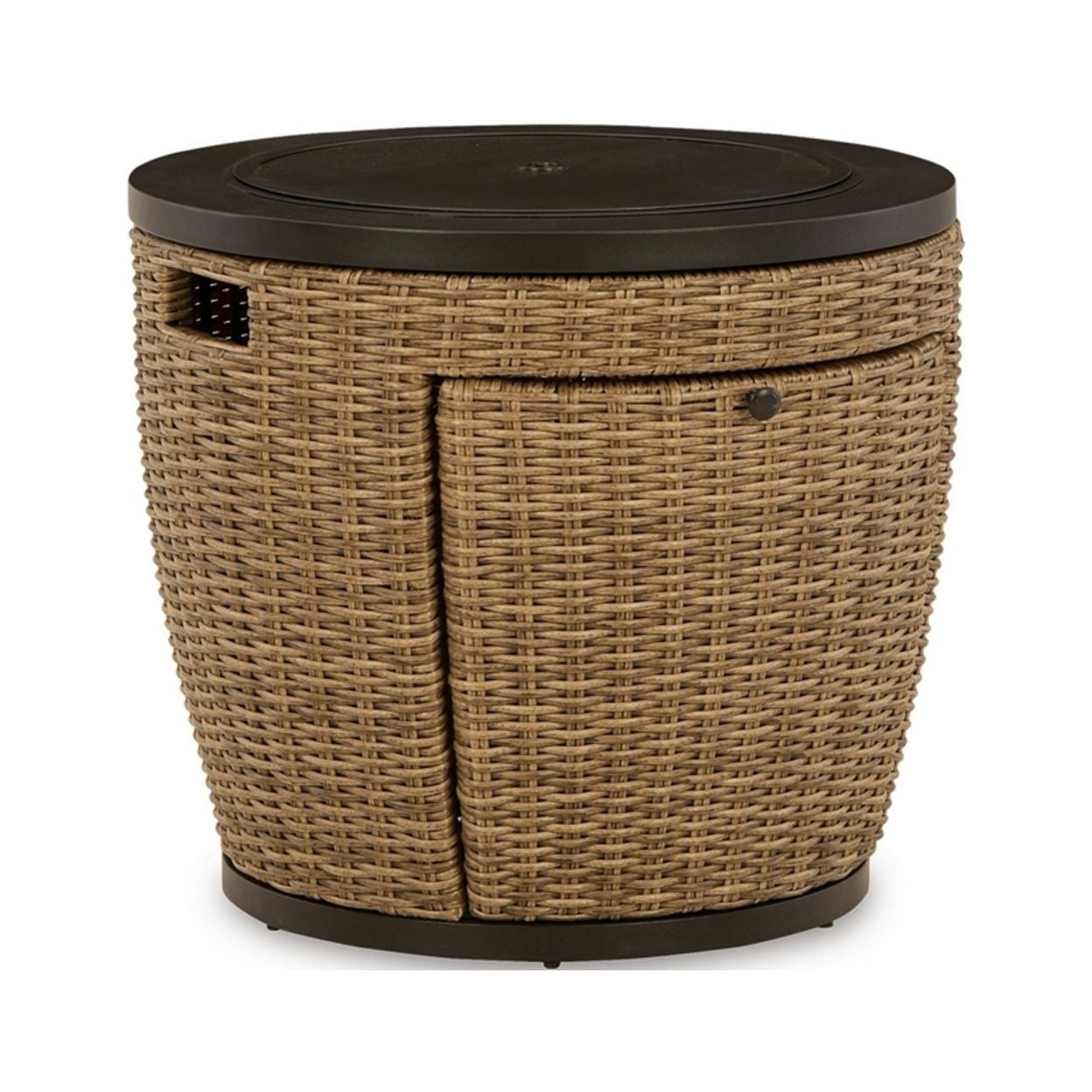 27 Inch Outdoor Round Fire Pit, Handwoven Resin Wicker, Aluminum, Brown ...