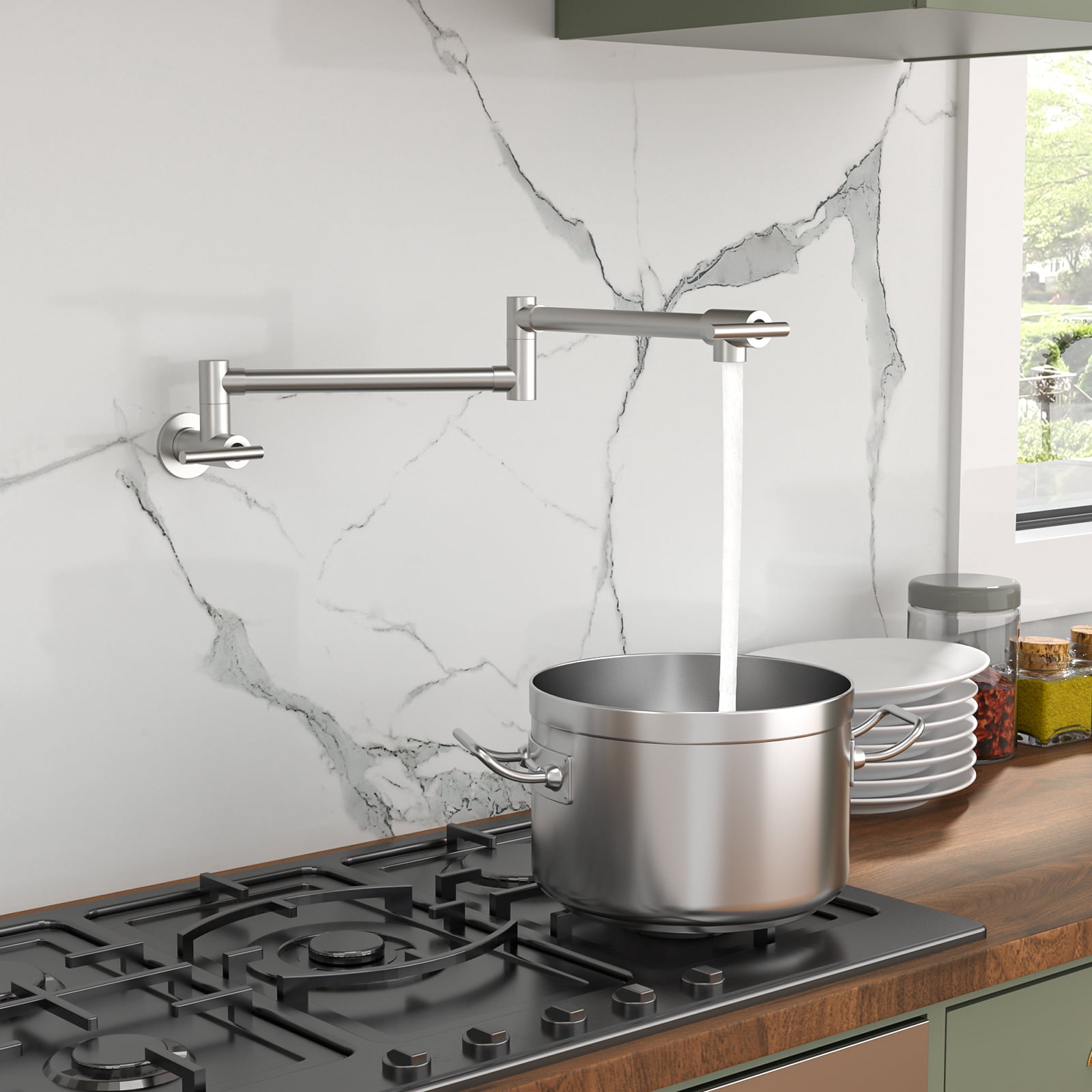 27 Inch Pot Filler Stainless Steel Faucet Brushed Nickel Commercial in ...