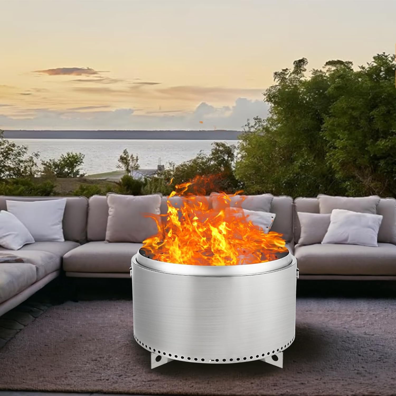 27 Inch Smokeless Fire Pit with Air Switch, Portable Outdoor Stainless ...