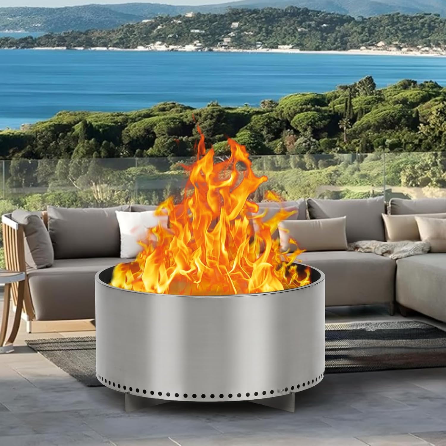 27 Inch Smokeless Fire Pit with Air Switch, Wood Burning Portable ...