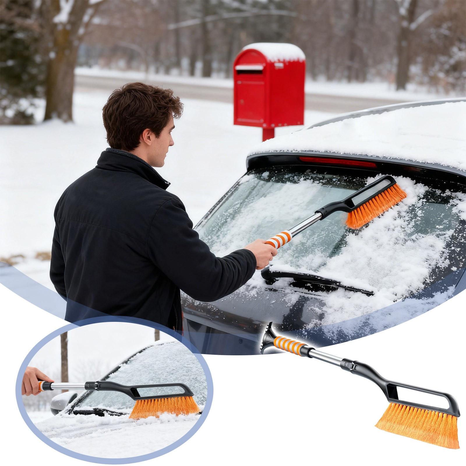 27 Inch Snow Brush Car Scraper Snow Brush|Removable Foam Handle Winter ...