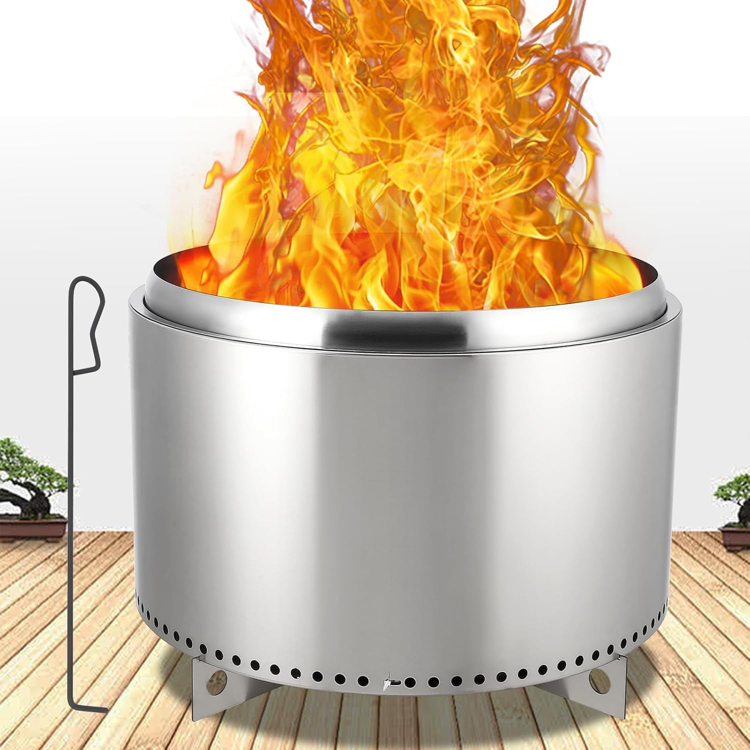 27 Inch Stainless Steel Smokeless Outdoor Fire Pit, Burning Wood ...