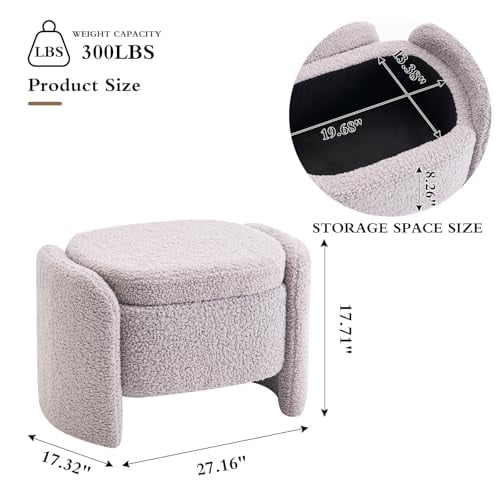 27 Inch Teddy Fabric Oval Storage Ottoman, Upholstered Foot Stools ...