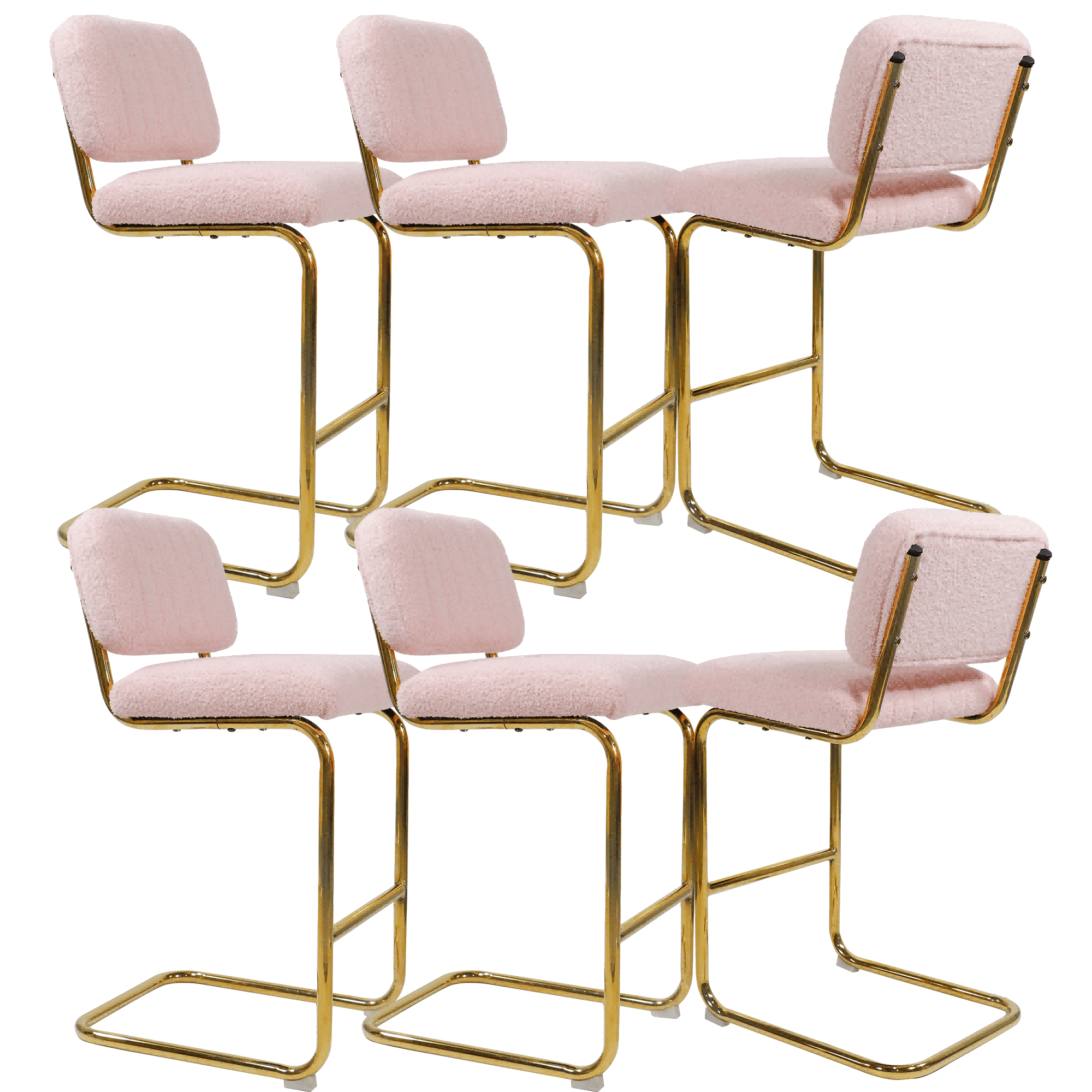 27 Inch Tufted Upholstered Dining Chair with Golden Metal Legs and Back, Boucle Fabric Mid ...