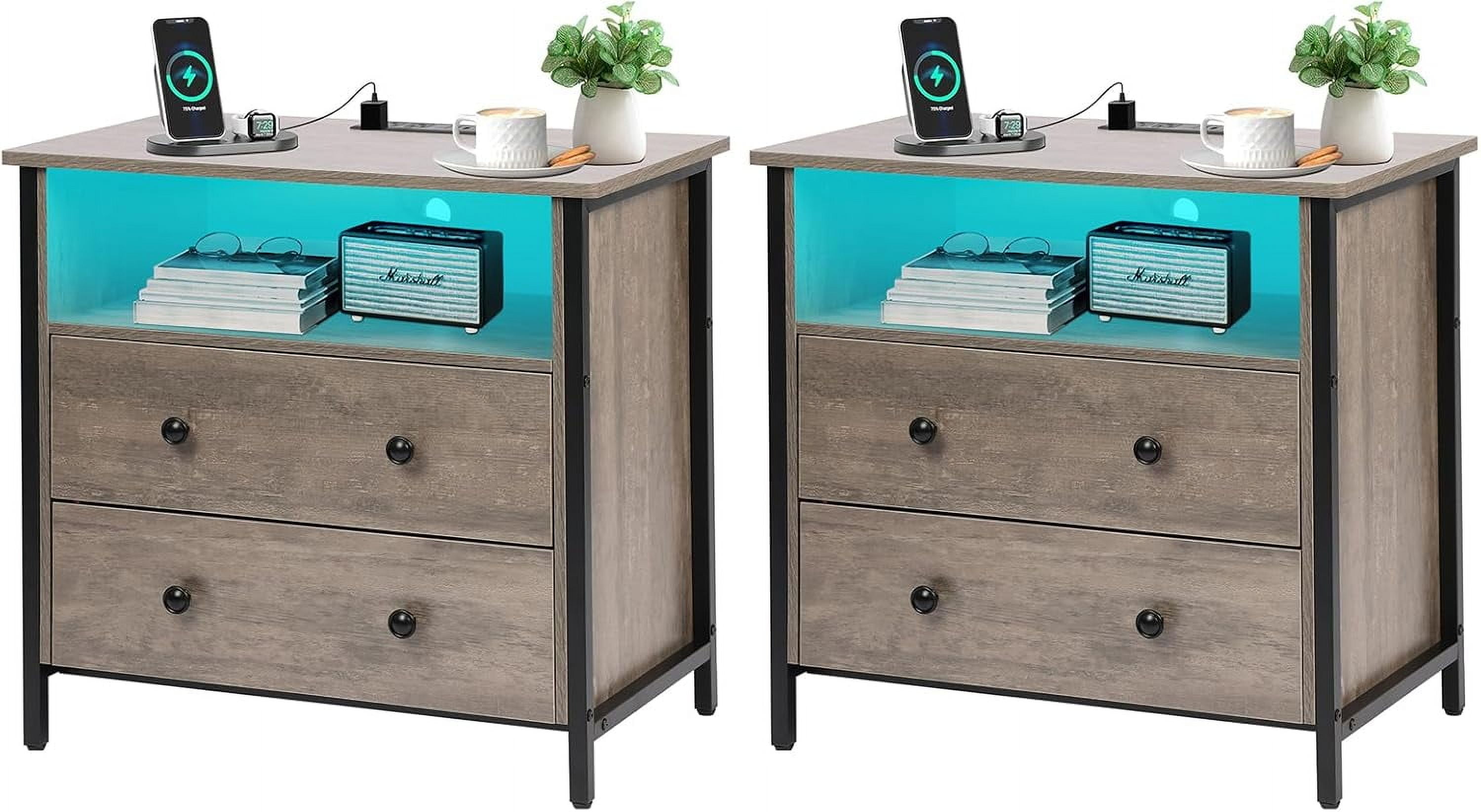 27 Inch Wide Night Stand, Lrage Wood Night Stand Set 2 with 2 Drawers ...