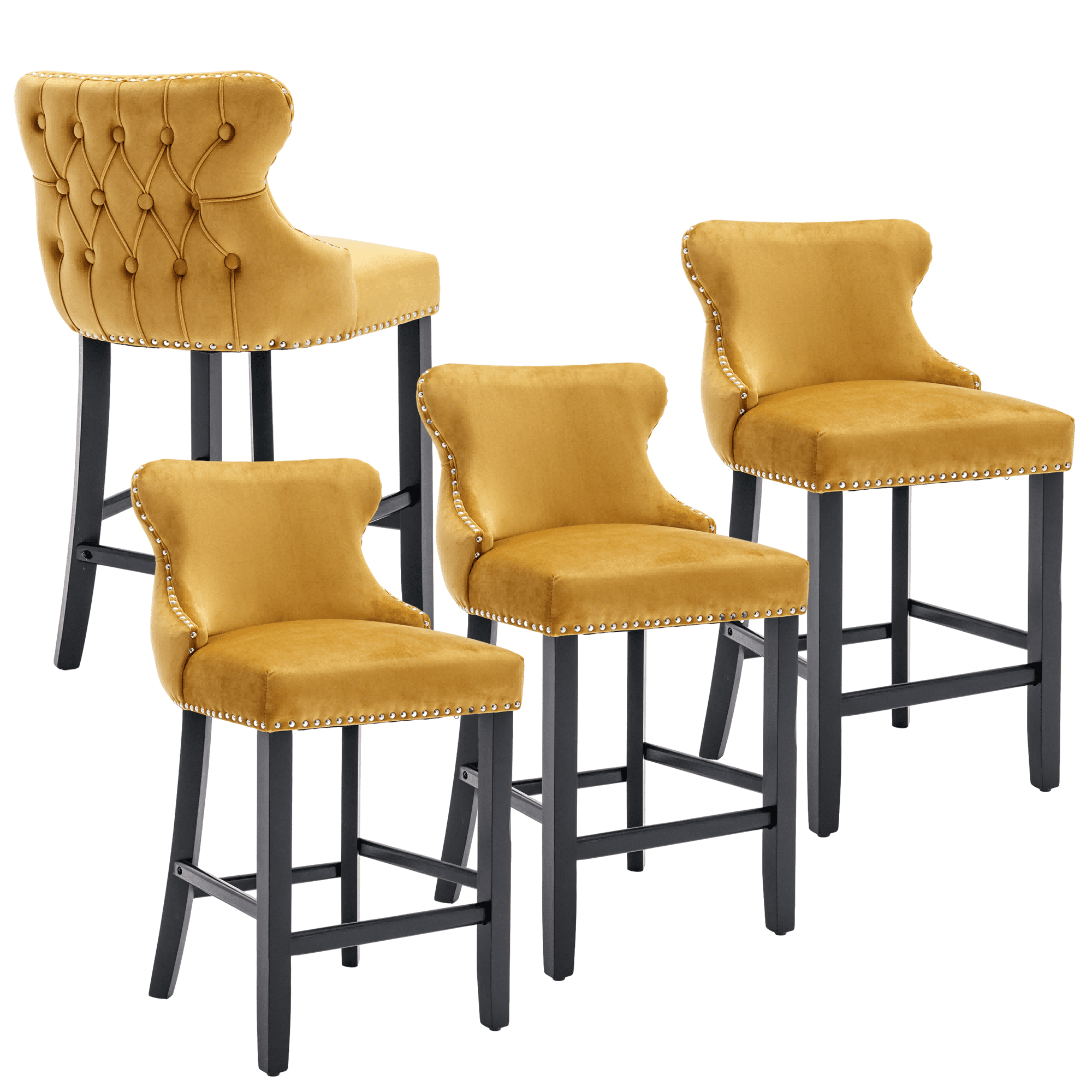 27 Inch Wingback Counter Height Bar Stools with Tufted Velvet Modern ...
