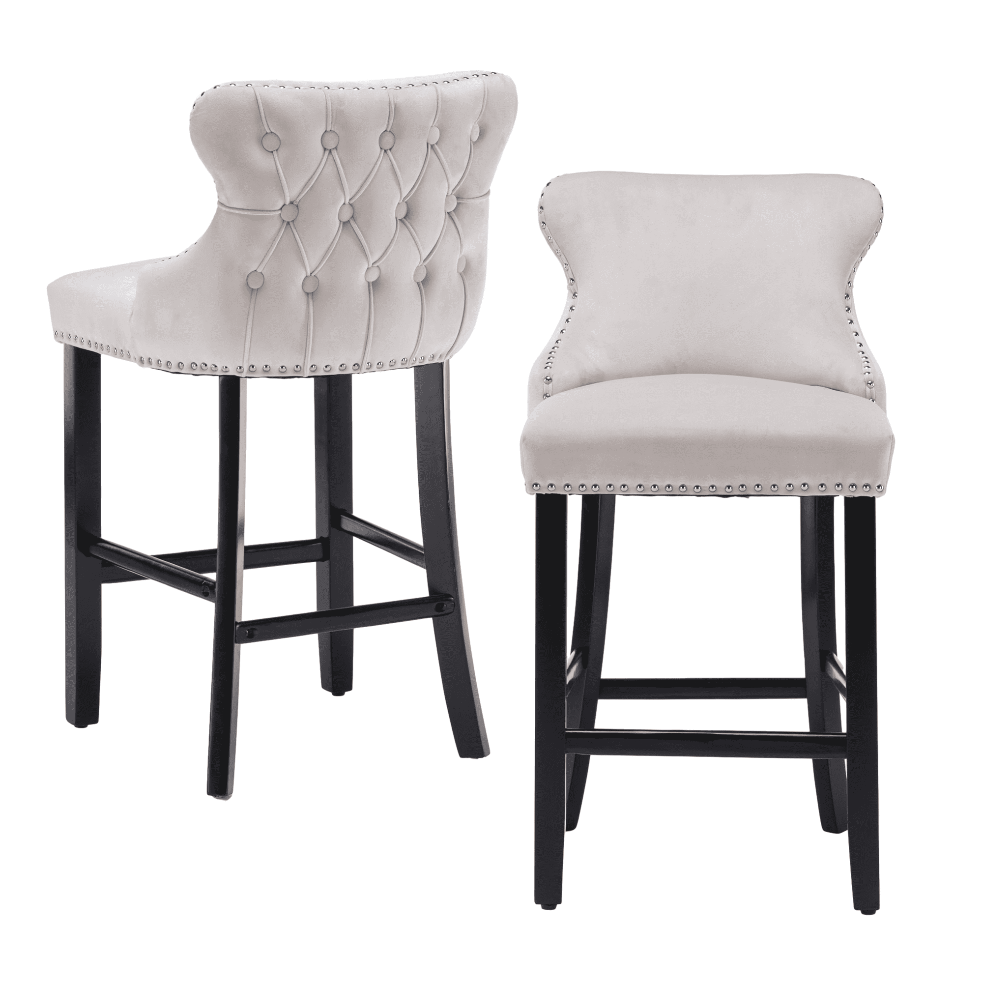 27 Inch Wingback Counter Height Bar Stools with Tufted Velvet Modern ...