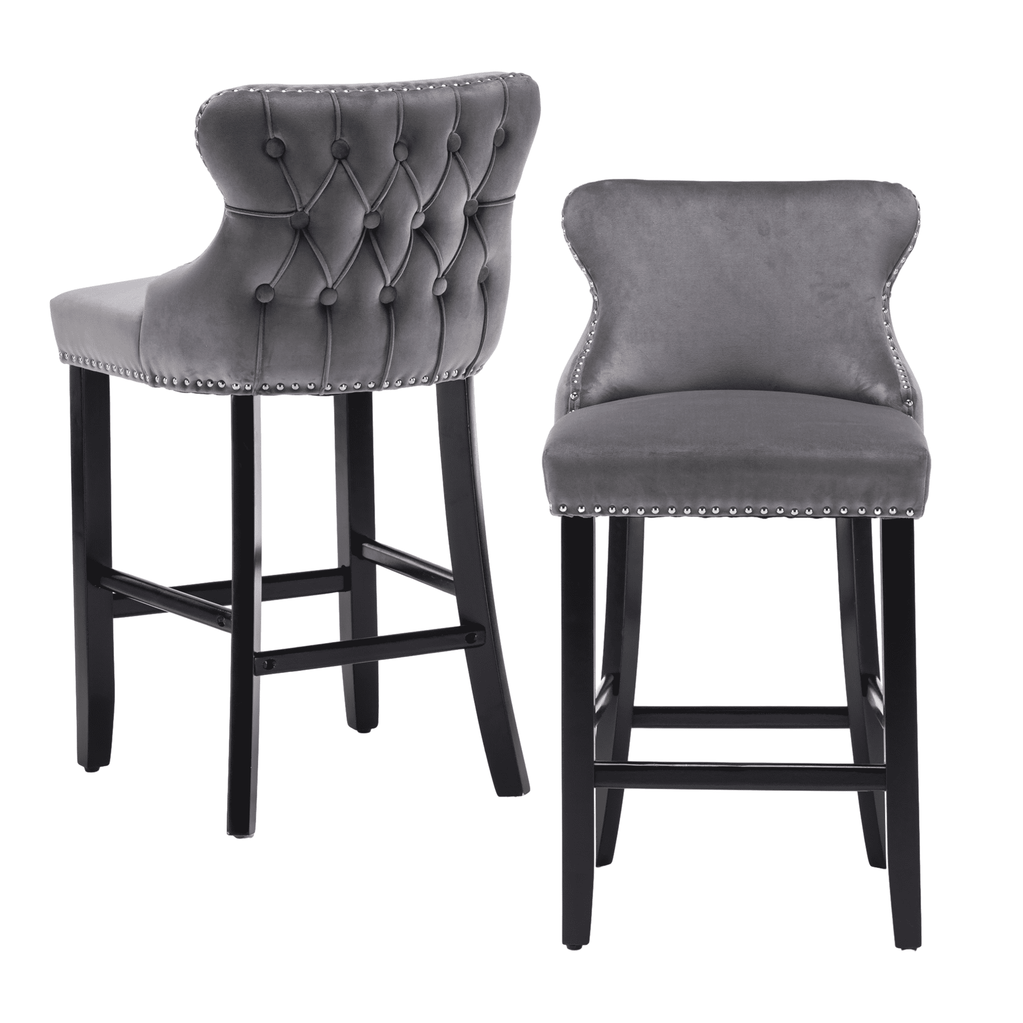 27 Inch Wingback Counter Height Bar Stools with Tufted Velvet Modern ...