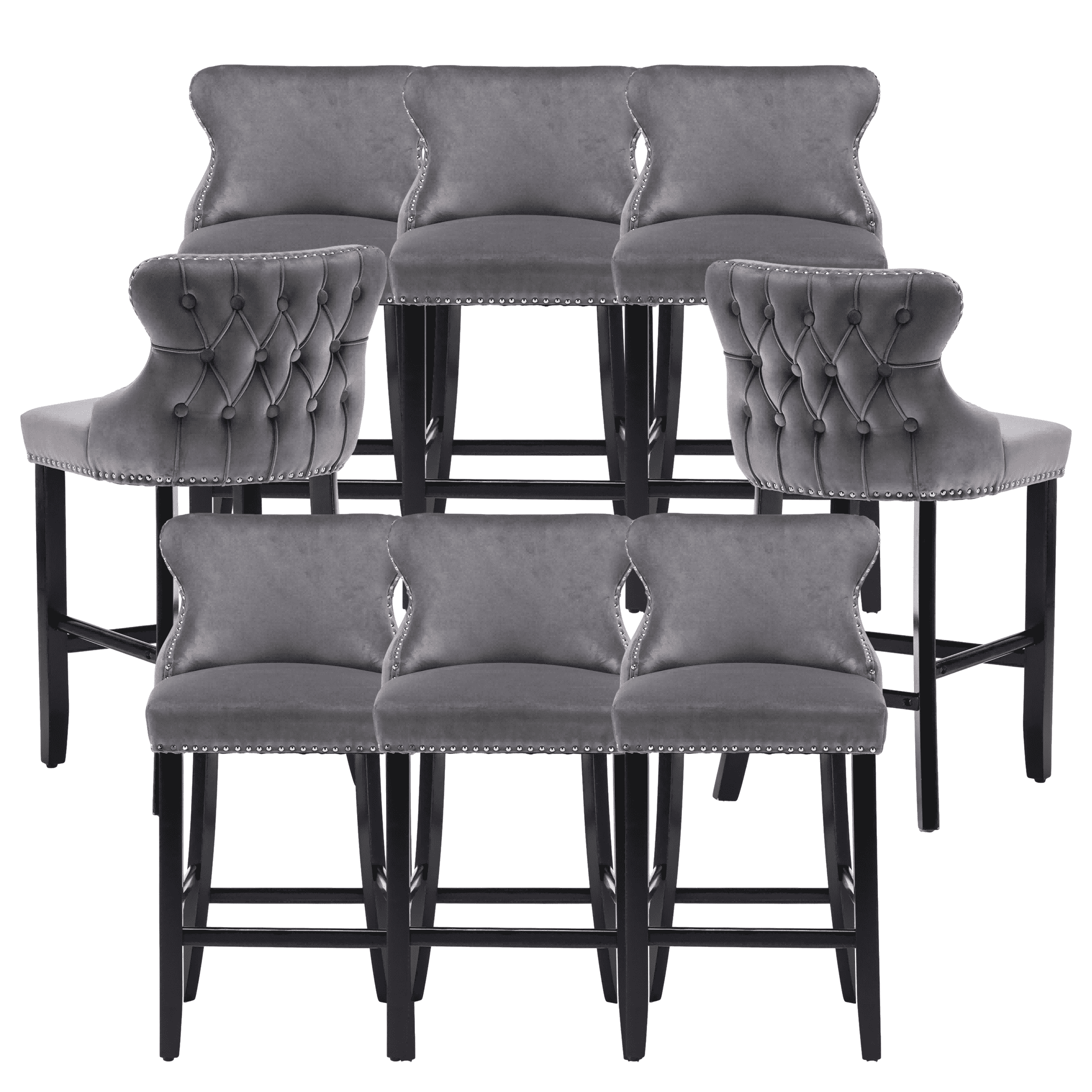 27 Inch Wingback Counter Height Bar Stools with Tufted Velvet Modern ...