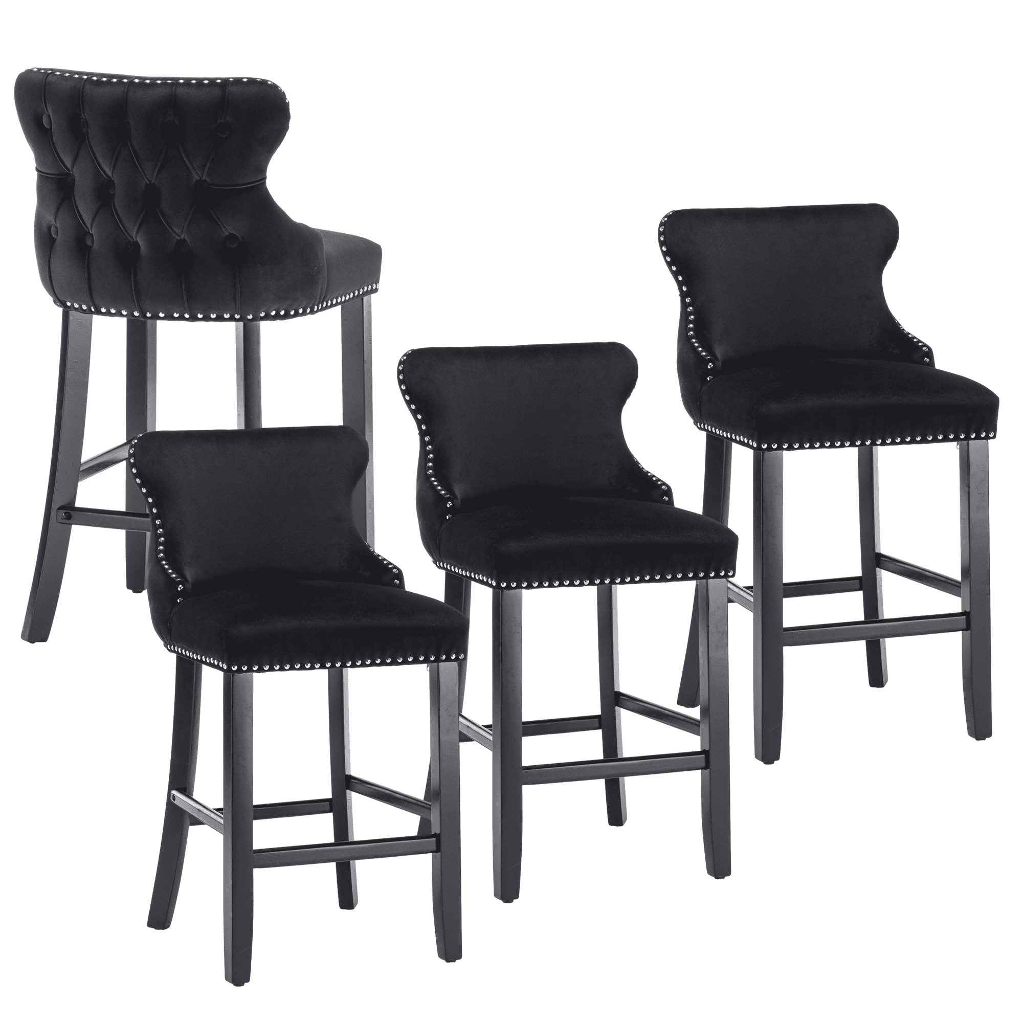 27 Inch Wingback Counter Height Bar Stools with Tufted Velvet Modern ...