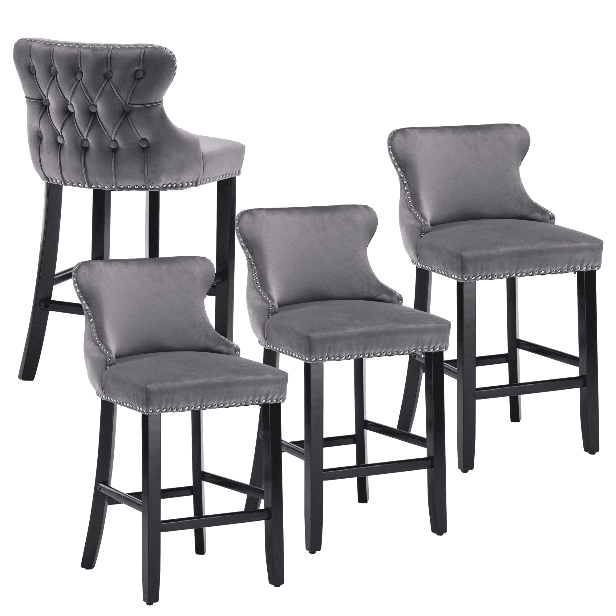 27 Inch Wingback Counter Height Bar Stools with Tufted Velvet Modern ...