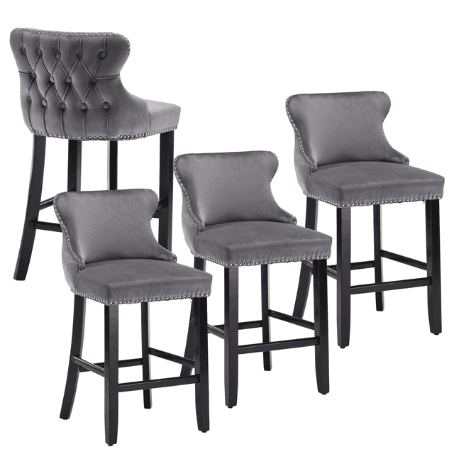 27 Inch Wingback Counter Height Bar Stools with Tufted Velvet Modern ...