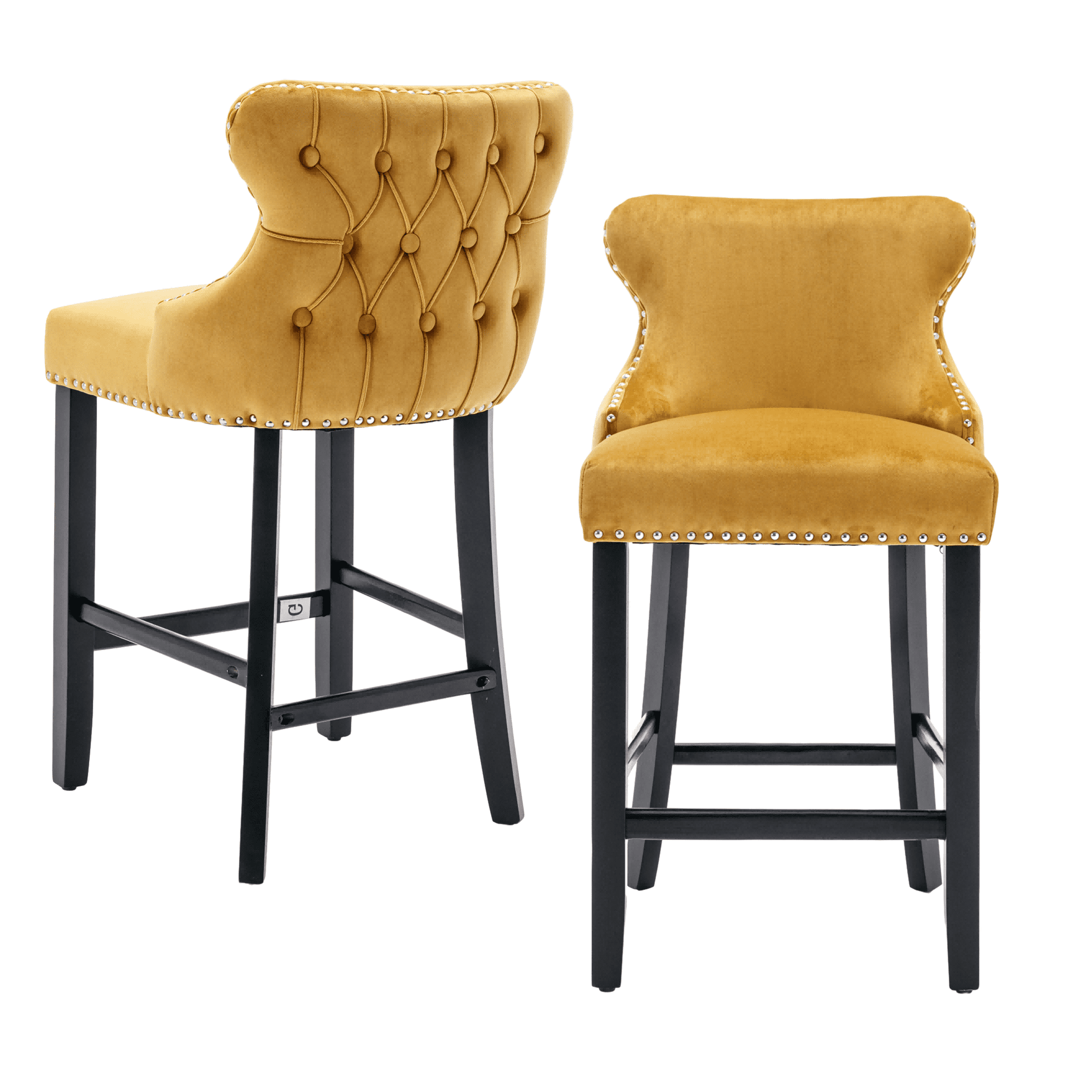 27 Inch Wingback Counter Height Bar Stools with Tufted Velvet Modern ...