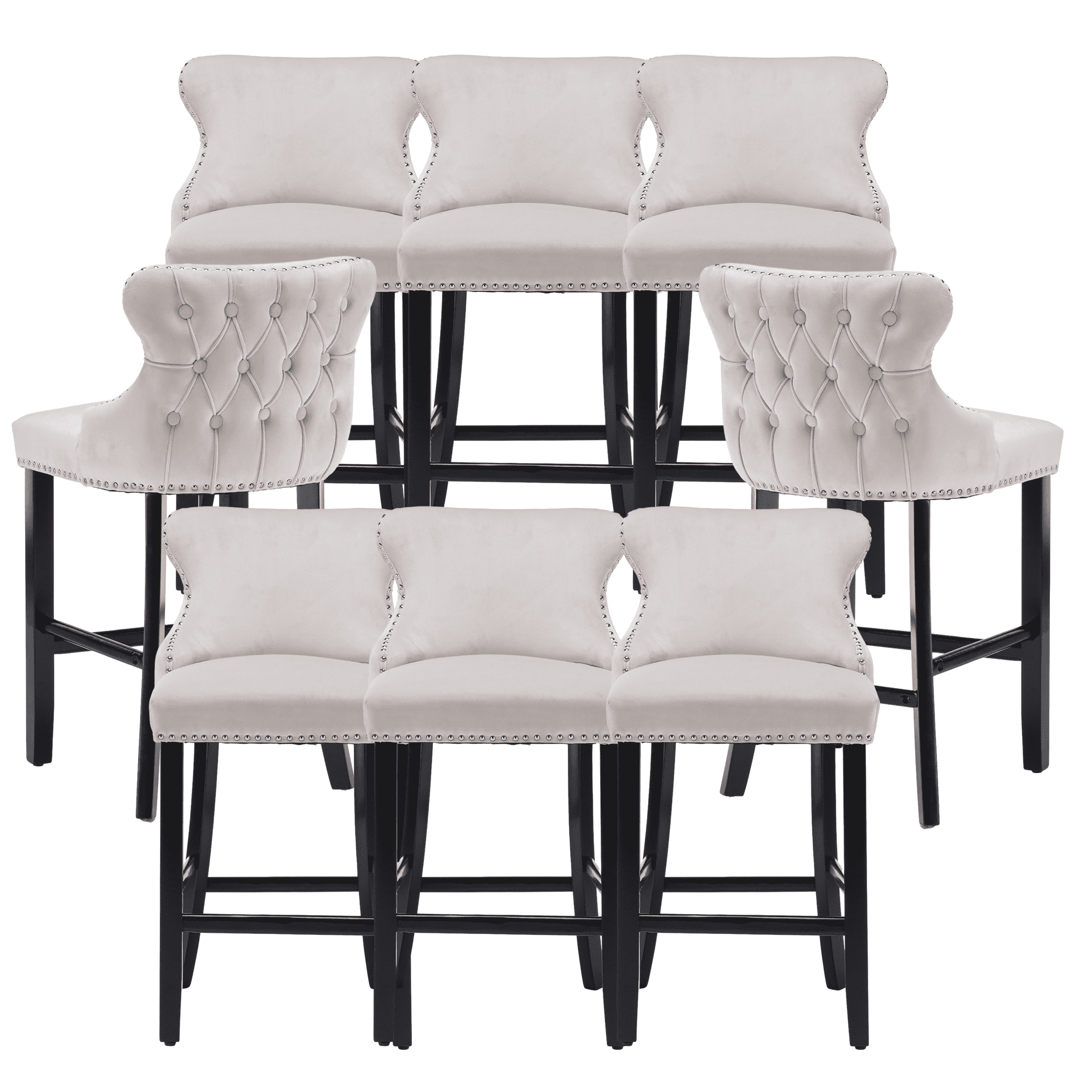 27 Inch Wingback Counter Height Bar Stools with Tufted Velvet Modern ...