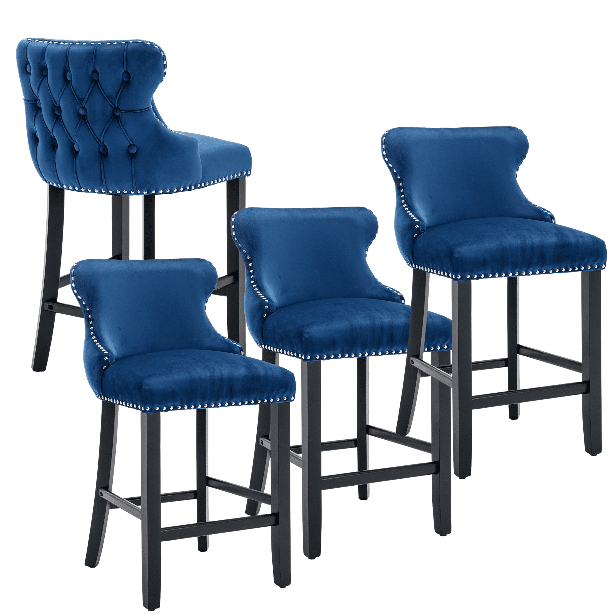 27 Inch Wingback Counter Height Bar Stools with Tufted Velvet Modern ...
