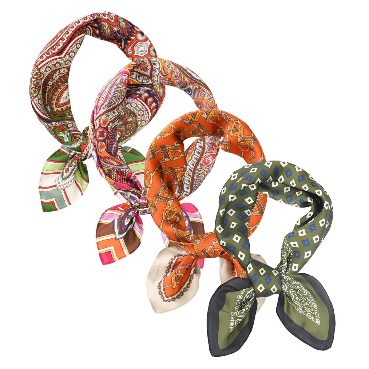 27 Inches Silk Feeling Square Head Scarf - 4 Pcs Satin Square Head ...