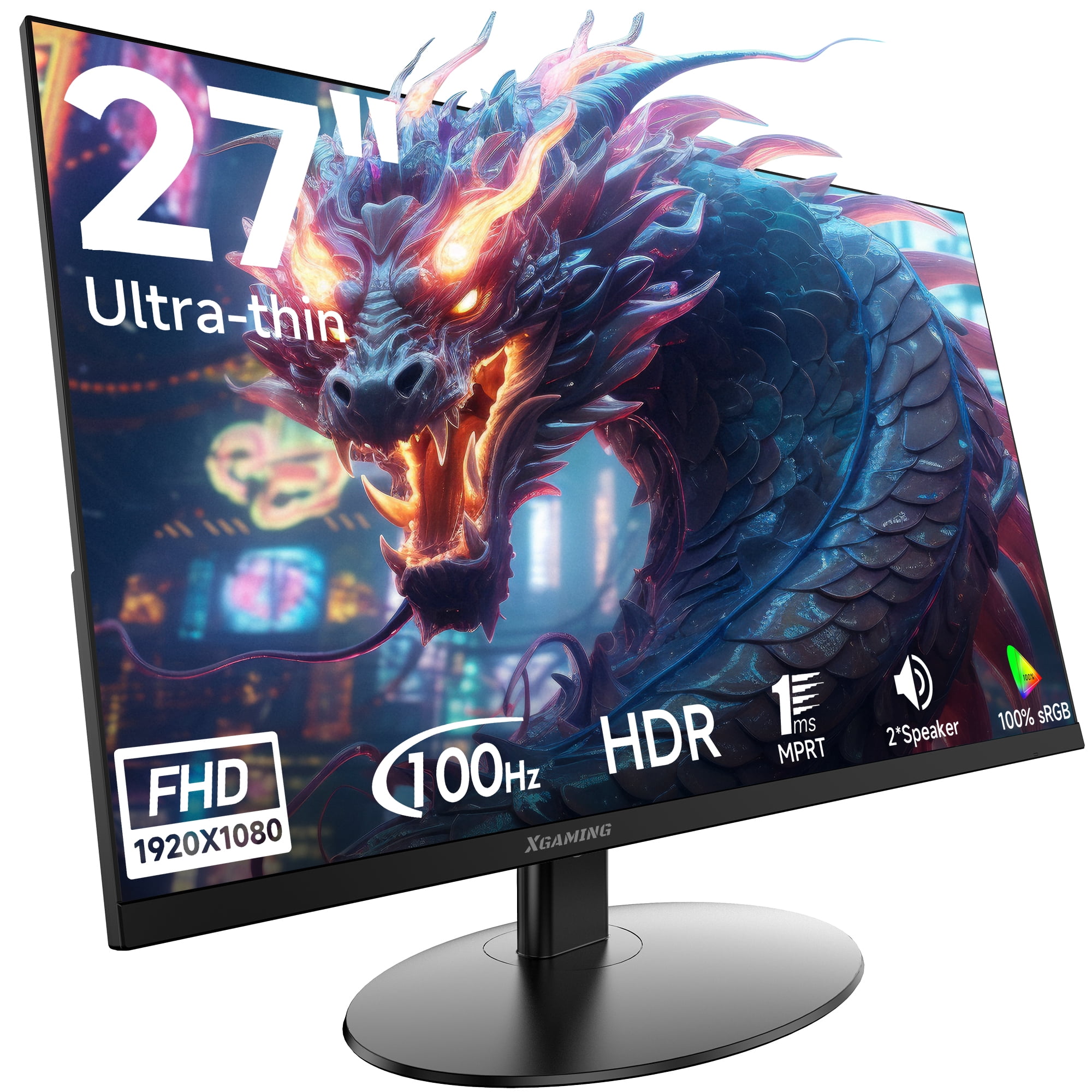 Krocisen 27" Ultra-Thin 100Hz Gaming Monitor, FHD 1080p, 1ms, FreeSync ...