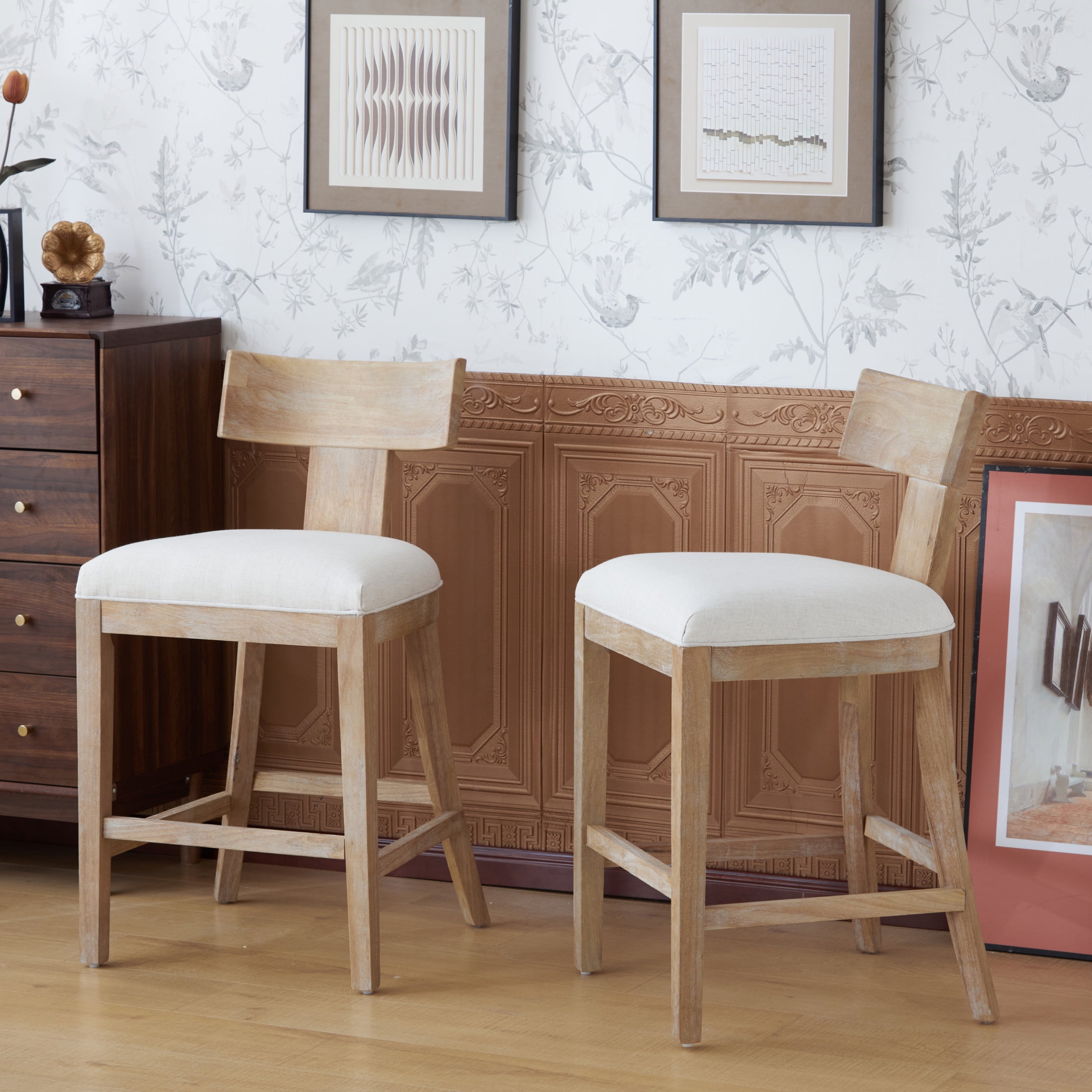 27” Modern Farmhouse Bar Stools with Rubber Wood Frame & Upholstered ...