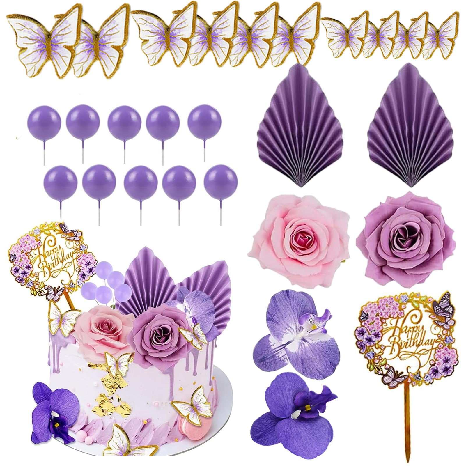 27 PCS FlowerITSC Cake Toppers Acrylic Cake Toppers Happy Birthday ...