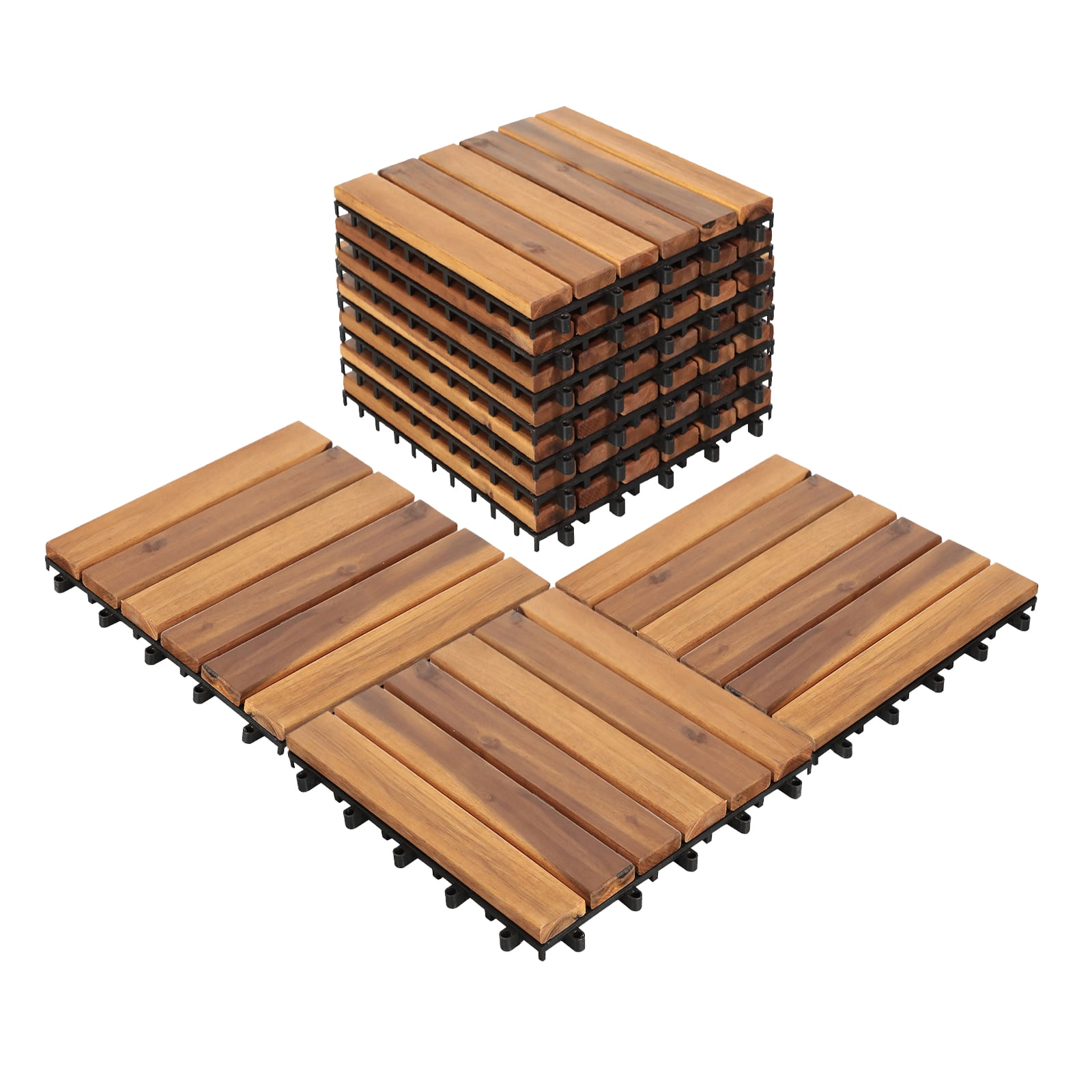 27 PCS Interlocking Deck Tiles,Solid Wood Outdoor Flooring Waterproof ...