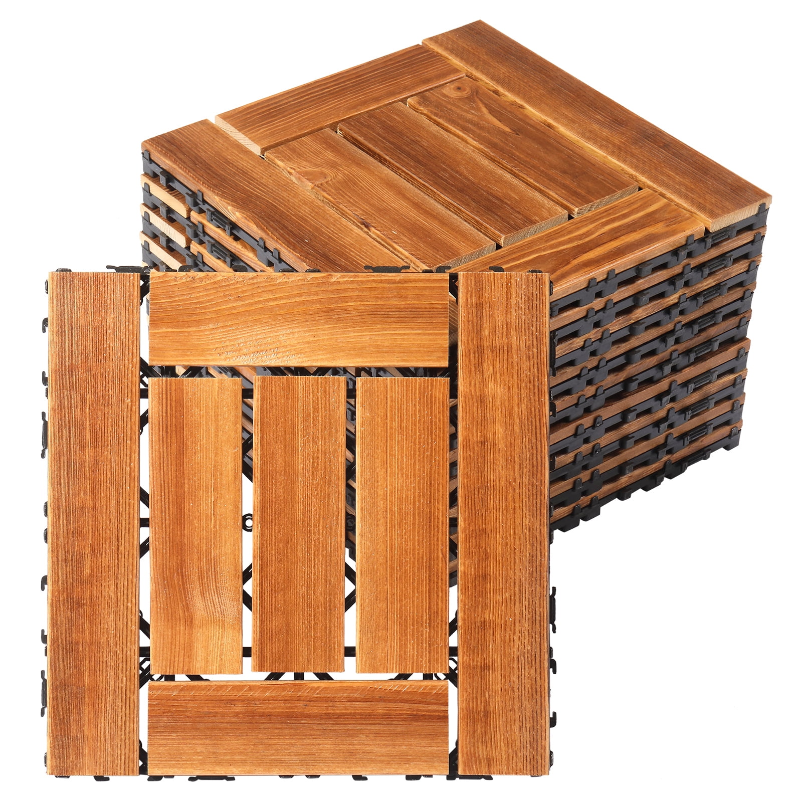 27 PCS Wood Interlocking Patio Deck Tiles - 11.8"x11.8" Indoor Outdoor ...