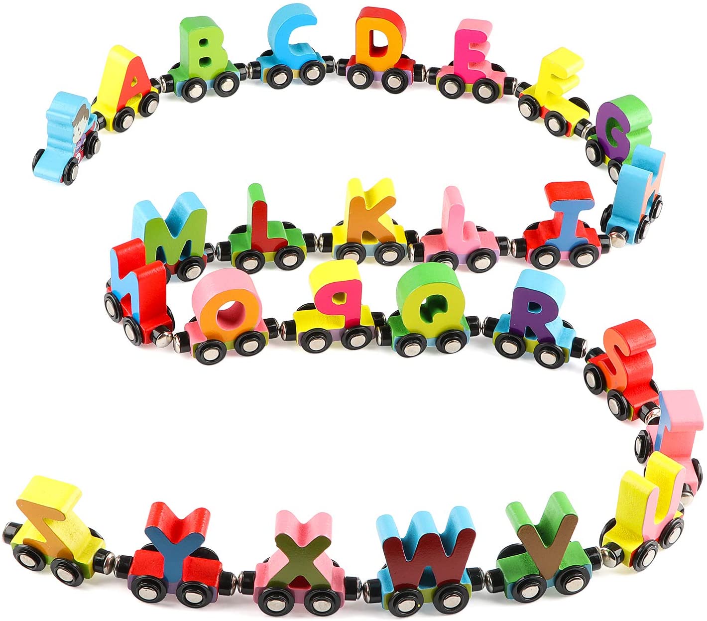 27 PCS Wooden Alphabet Train Toy - Wooden Magnetic Alphabet ABC Train ...