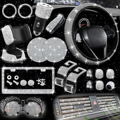 27 PCs Bling Car Accessories Set for Women, Steering Wheel Covers ...