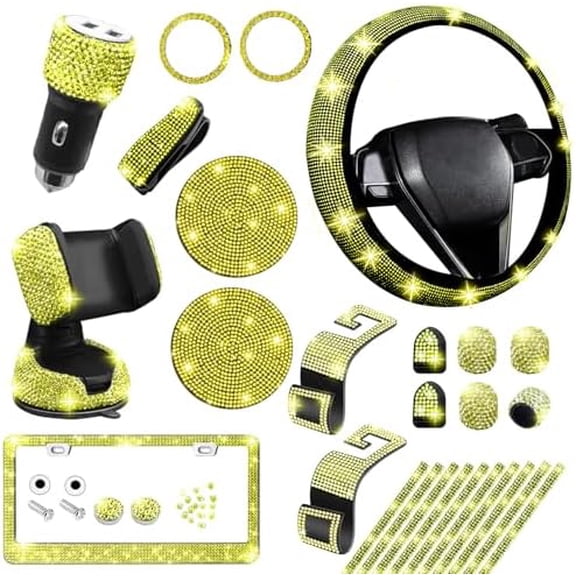 27 PCs Bling Car Accessories Set for Women, Steering Wheel Covers ...
