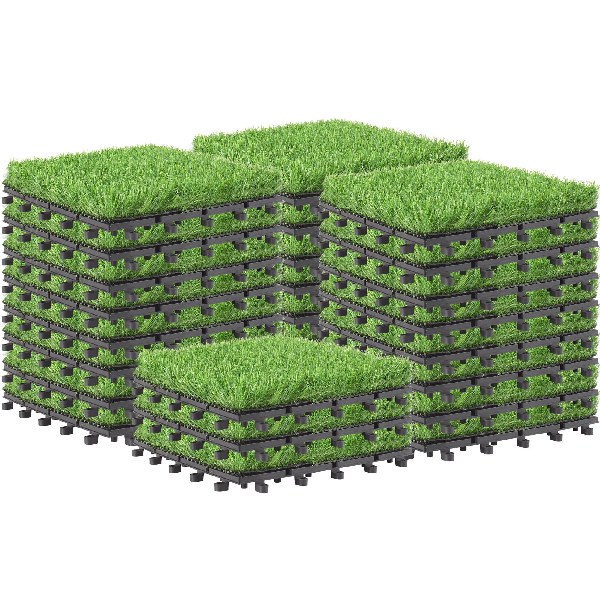 27 Pack Artificial Grass Tiles 12"x12", Non-Slip Interlocking Turf Rug ...