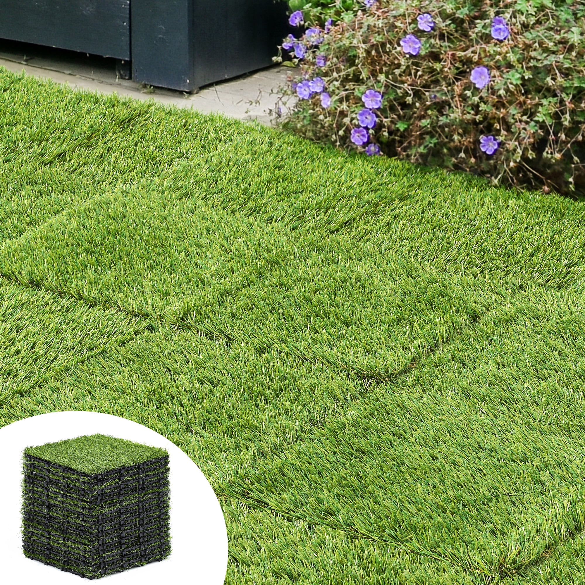 27-Pack Artificial Grass Tiles, Indoor Outdoor Turf Mat Squares Grass ...