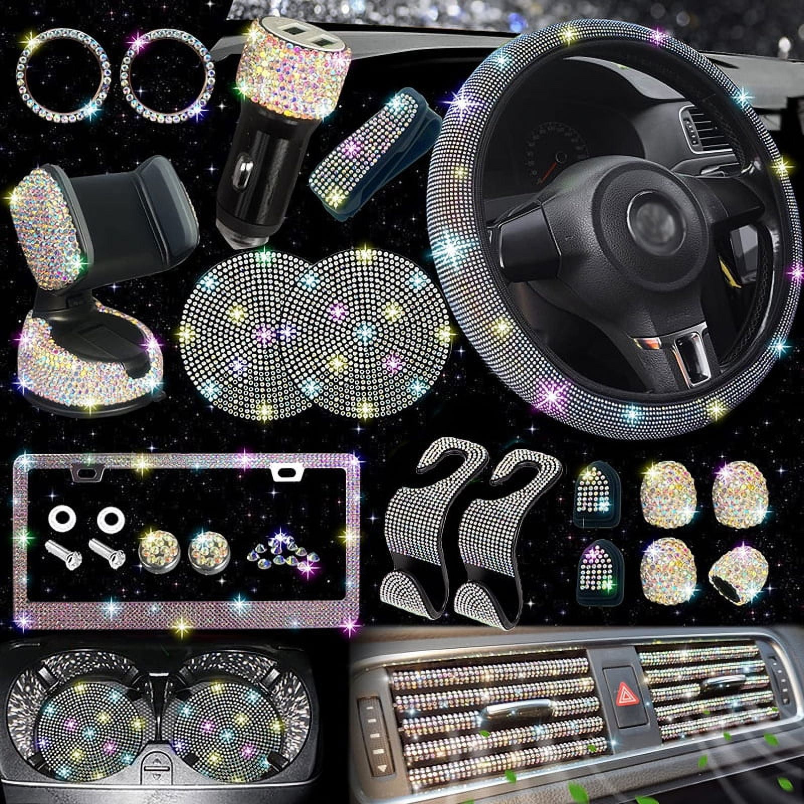 27 Pack Bling Car Accessories Set, Bling Steering Wheel Cover Women ...