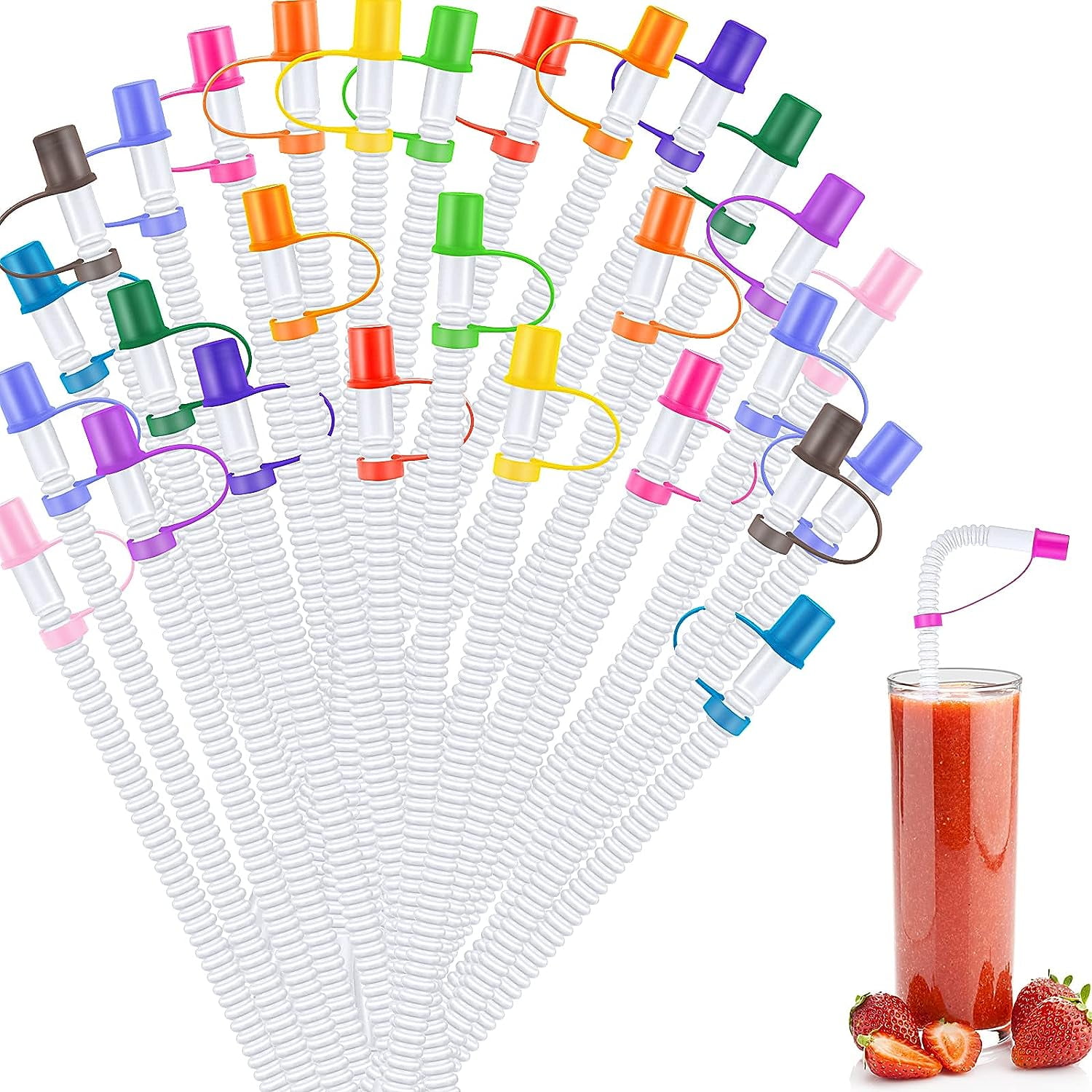 27 Pack Colorful Flexible Straws with Straw Tips Cover, Long Bendable ...