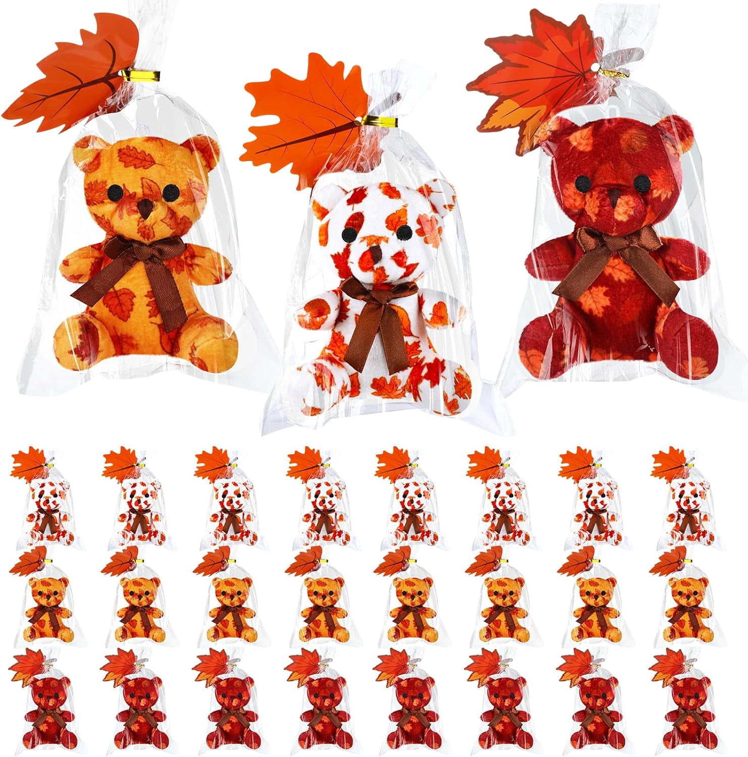 27 Pack Mini Thanksgiving Plush Bears with Maple Leaf Cards Set for ...