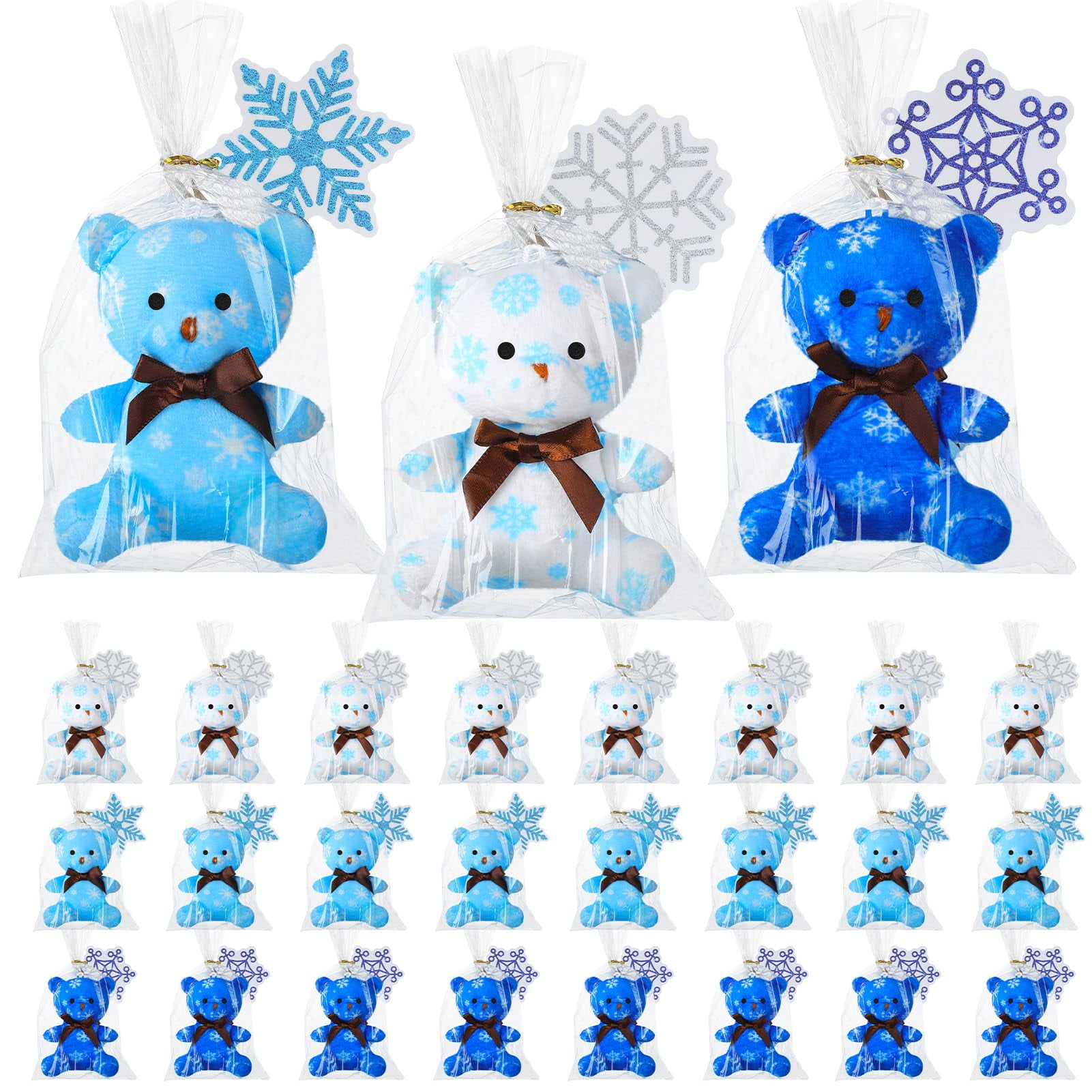 27 Pack Winter Party Favors Snowflake Mini Plush Bears With Cards Set ...
