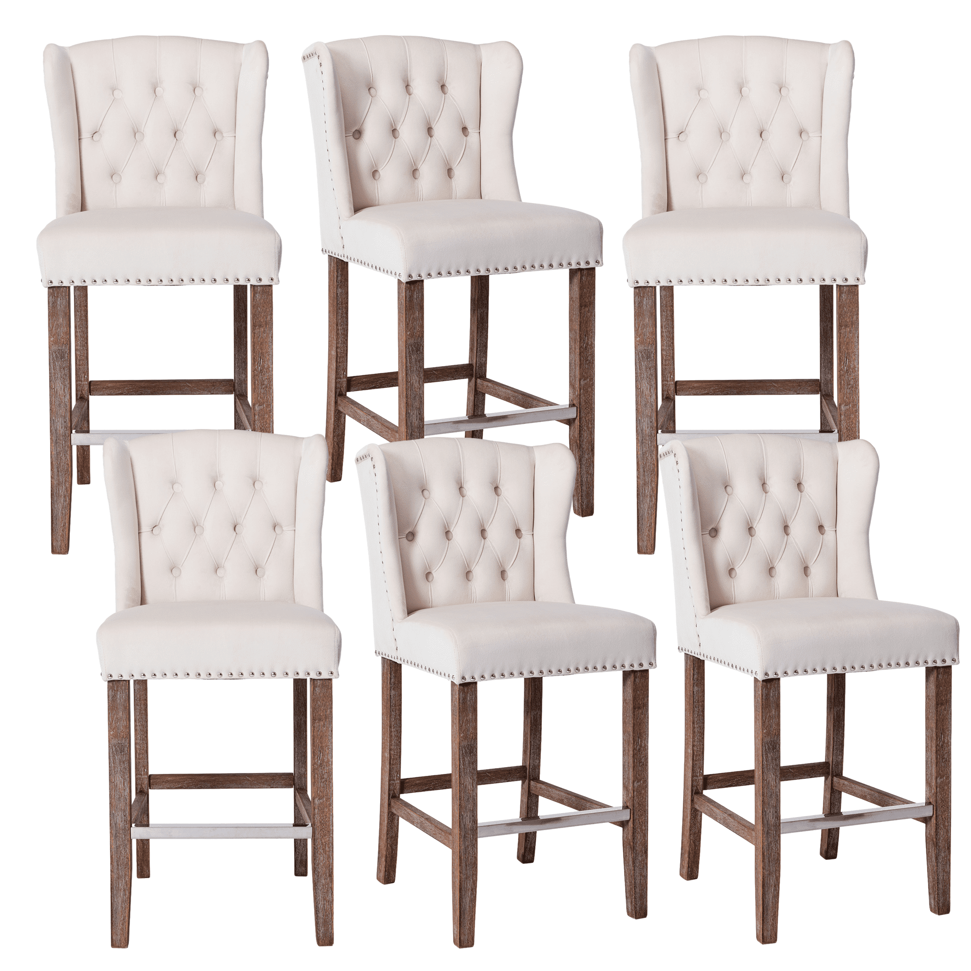 27" Padded Bar Stools, Tufted Velvet Upholstered Wing-Back Barstools ...
