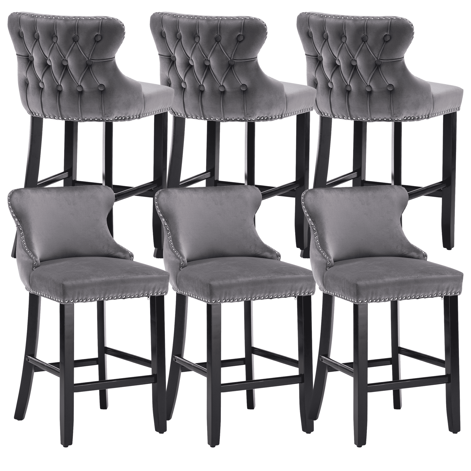 27" Padded Bar Stools, Tufted Velvet Upholstered Wing-Back Barstools ...