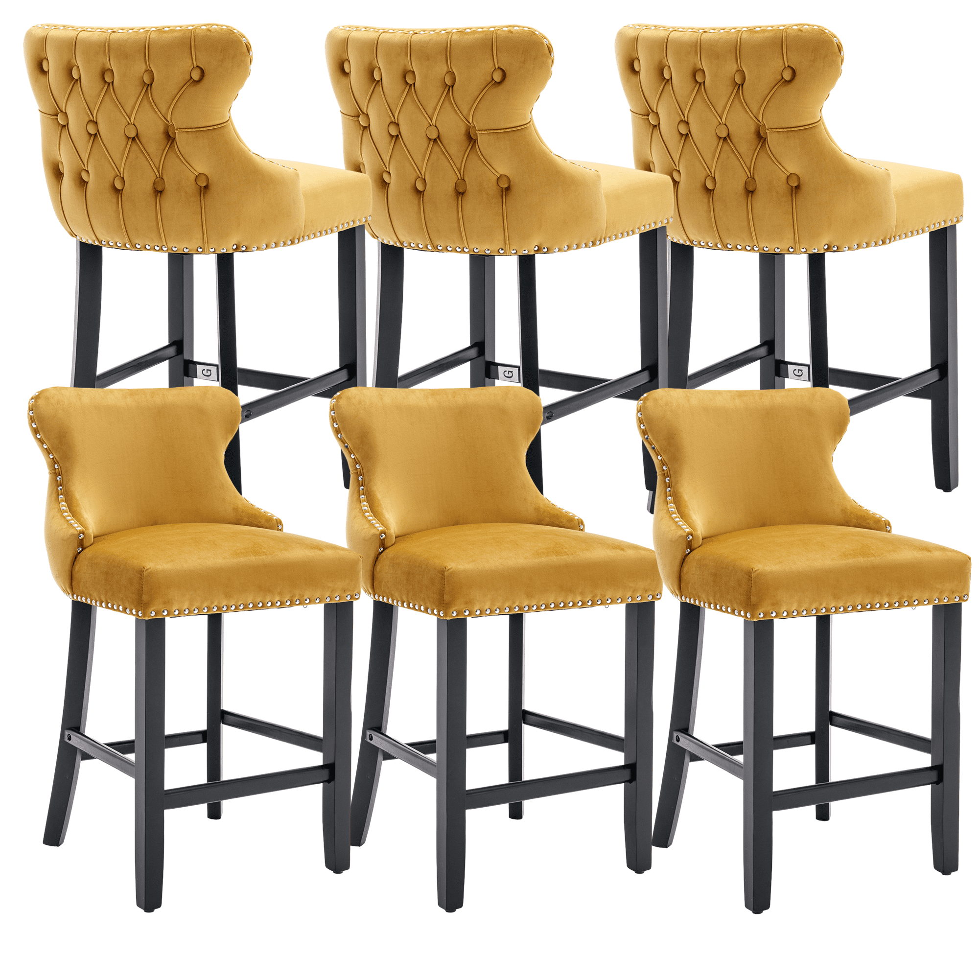 27" Padded Bar Stools, Tufted Velvet Upholstered Wing-Back Barstools ...