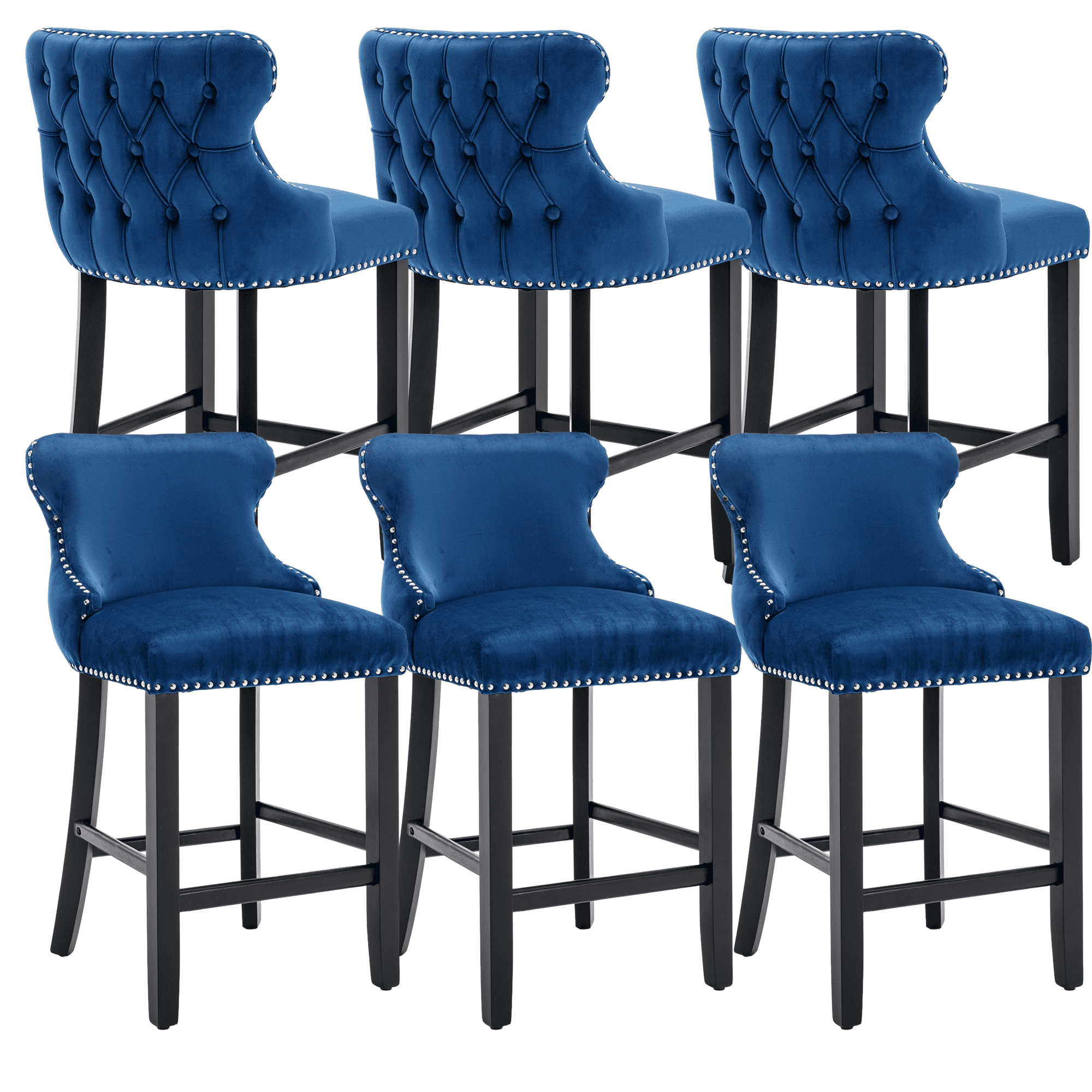 27" Padded Bar Stools, Tufted Velvet Upholstered Wing-Back Barstools ...