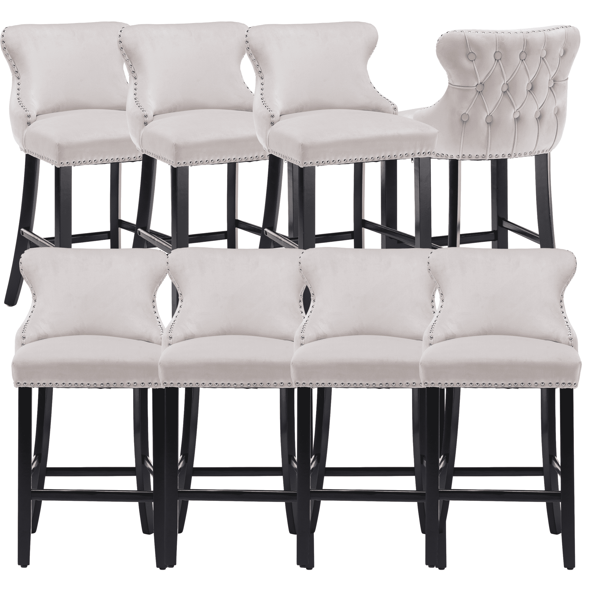 27" Padded Bar Stools, Tufted Velvet Upholstered Wing-Back Barstools ...
