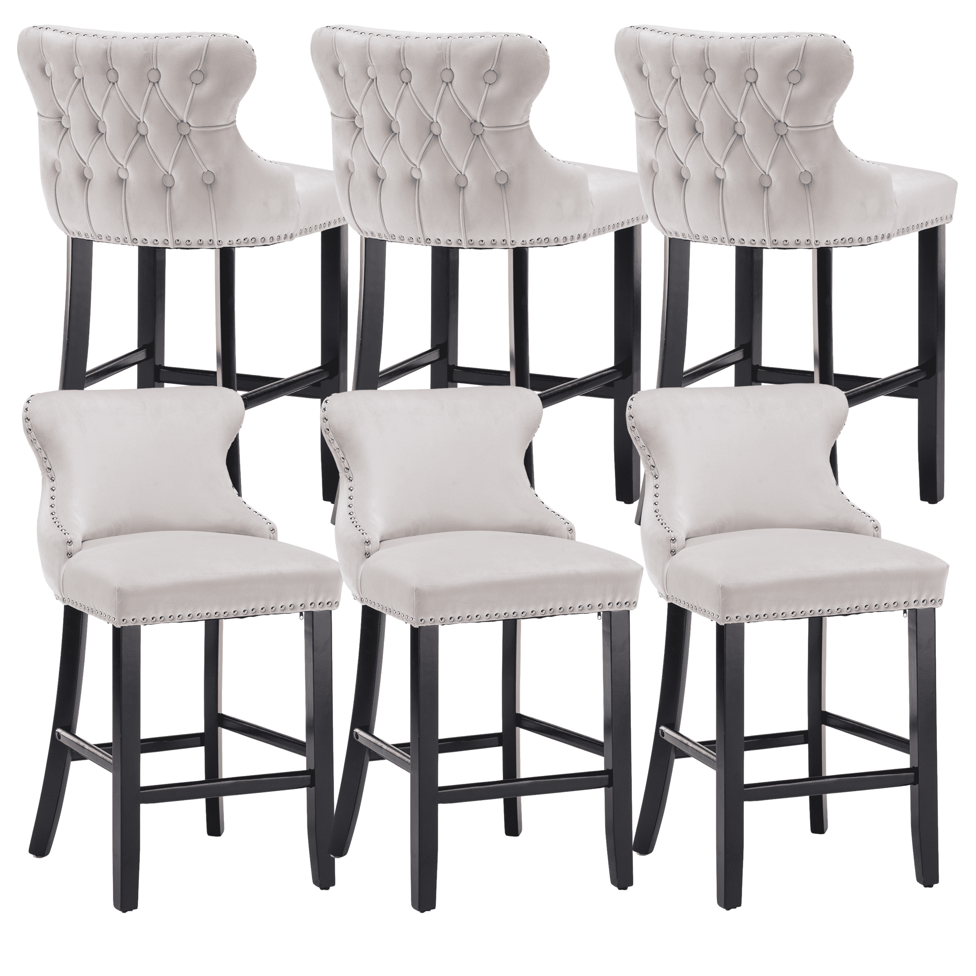 27" Padded Bar Stools, Tufted Velvet Upholstered Wing-Back Barstools ...