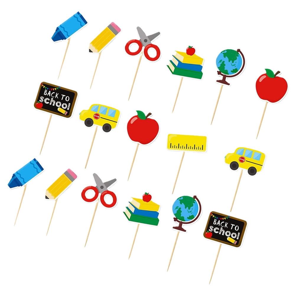 27 Pcs School Themed Cupcake Toppers Blackboard Pencil Ruler Bus Cake ...